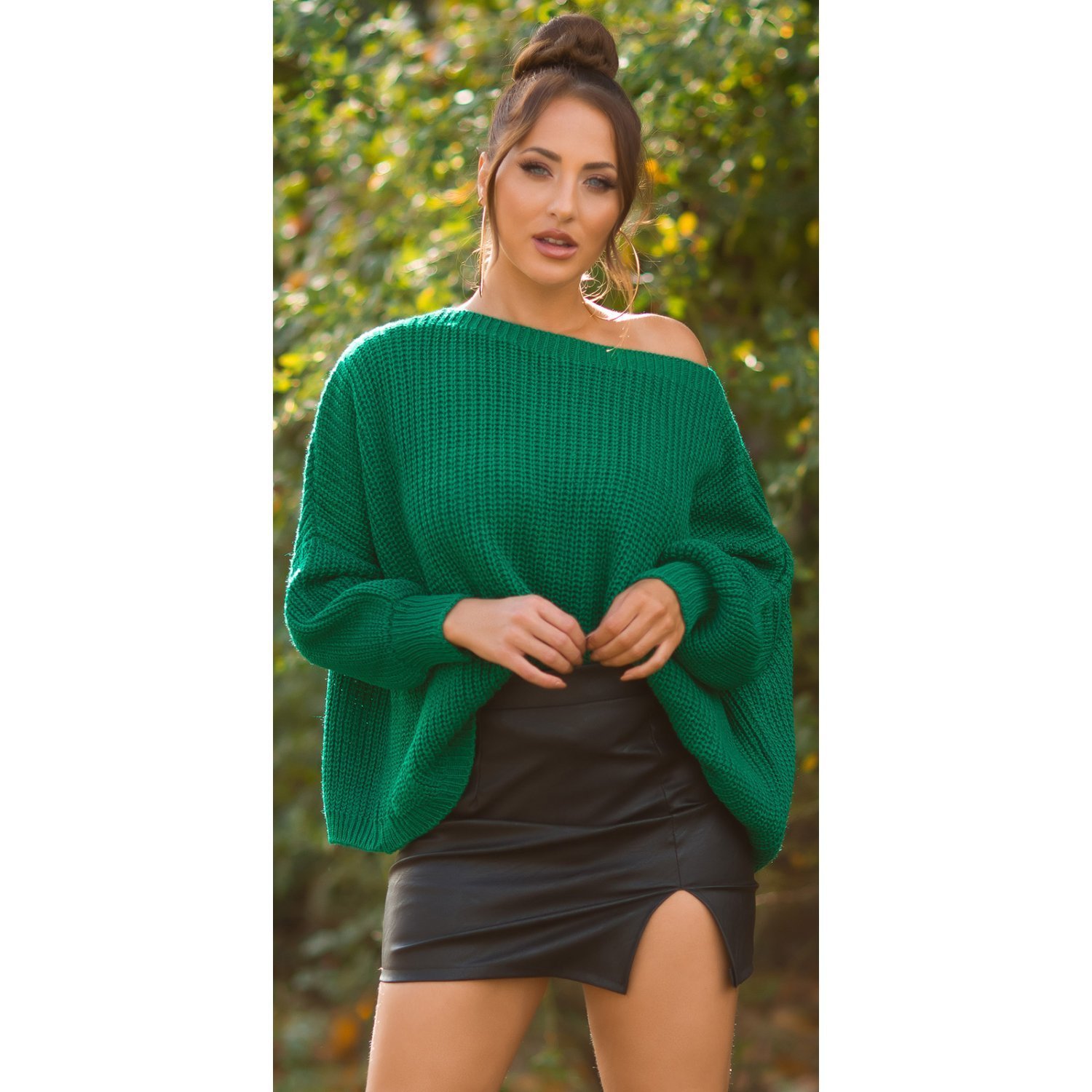 Pulover dama casual, oversize, din acril verde, Shirley - JojoFashion.ro