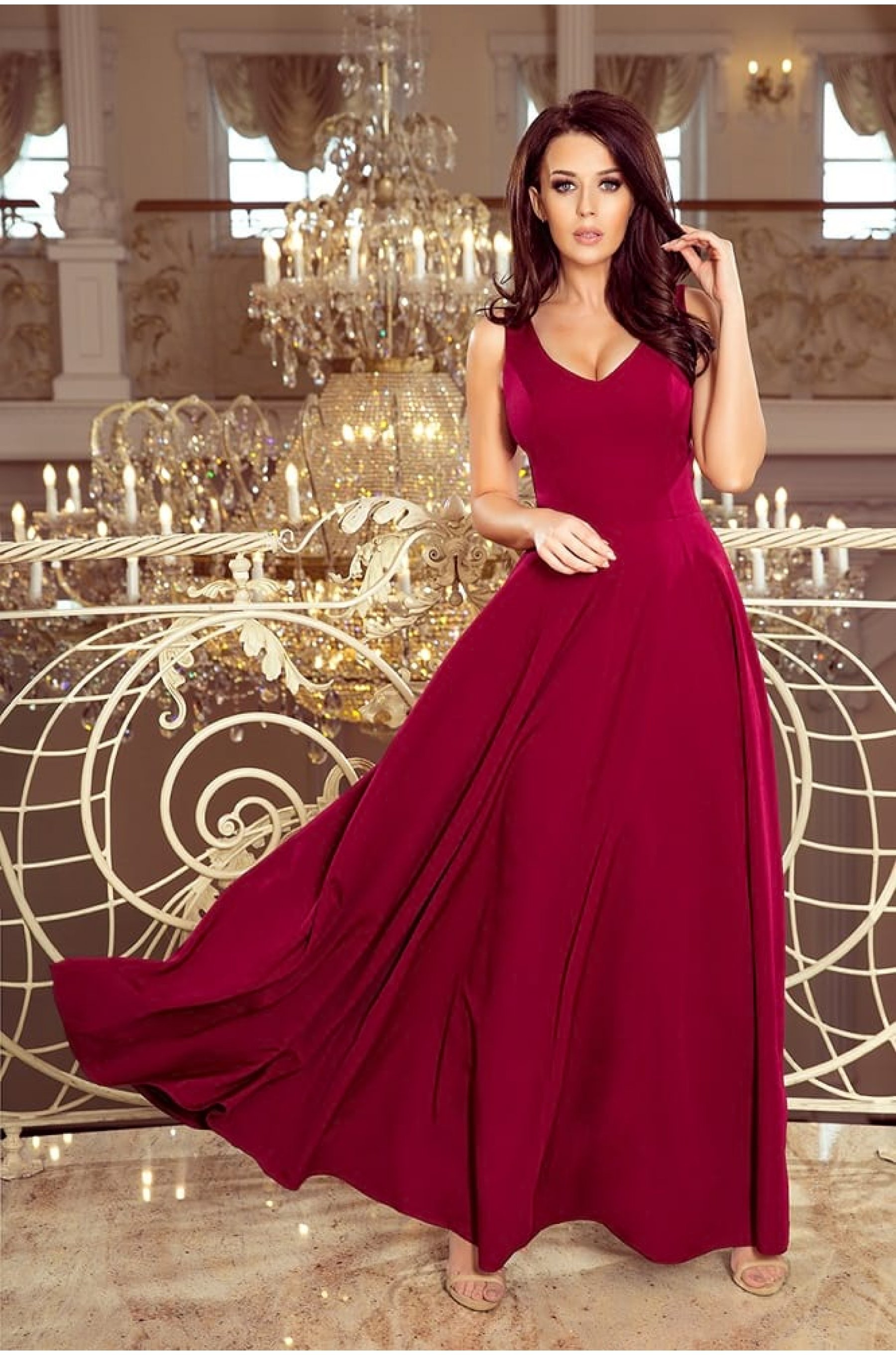 Rochie lunga burgundy Cindy - JojoFashion.ro