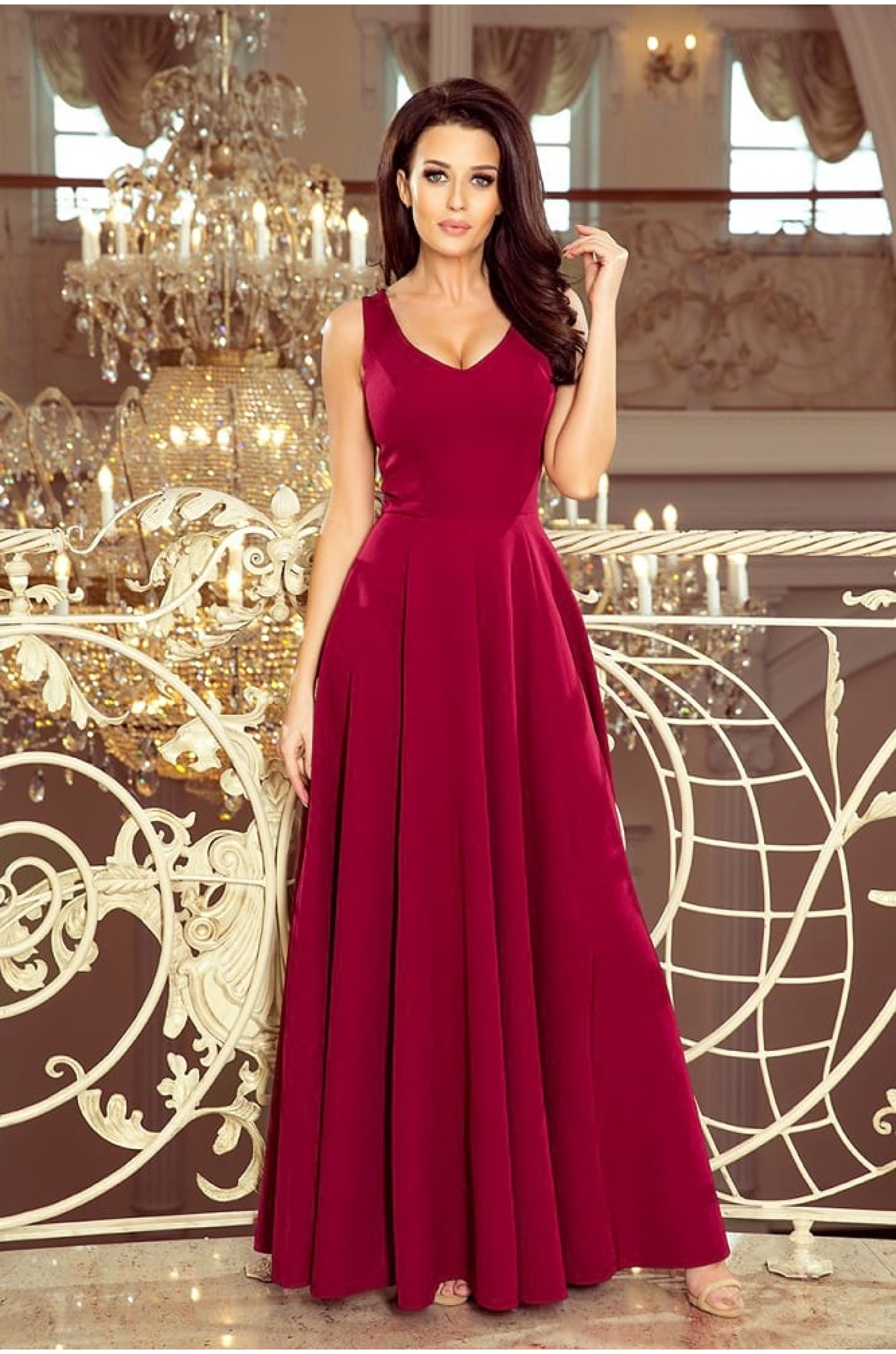 Rochie lunga burgundy Cindy - JojoFashion.ro