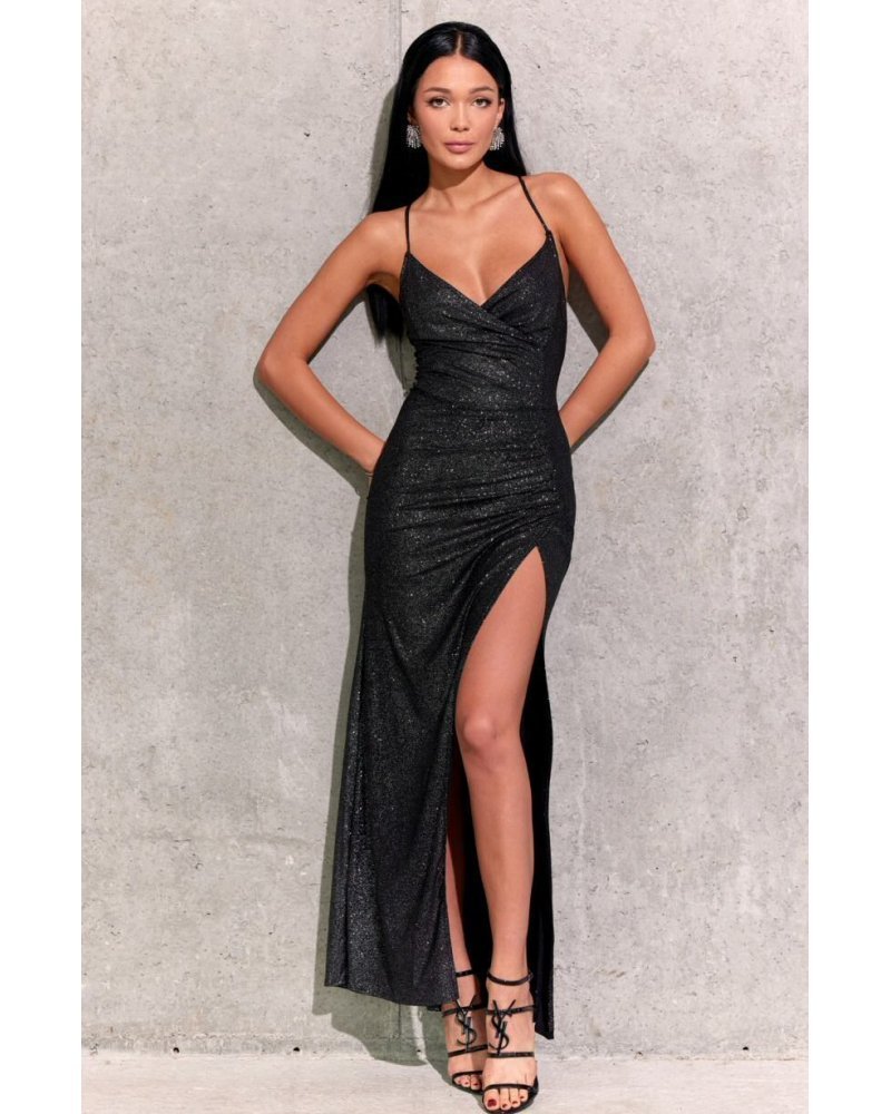 Rochie scurta neagra mulata din dantela cu maneca lunga Glory ...