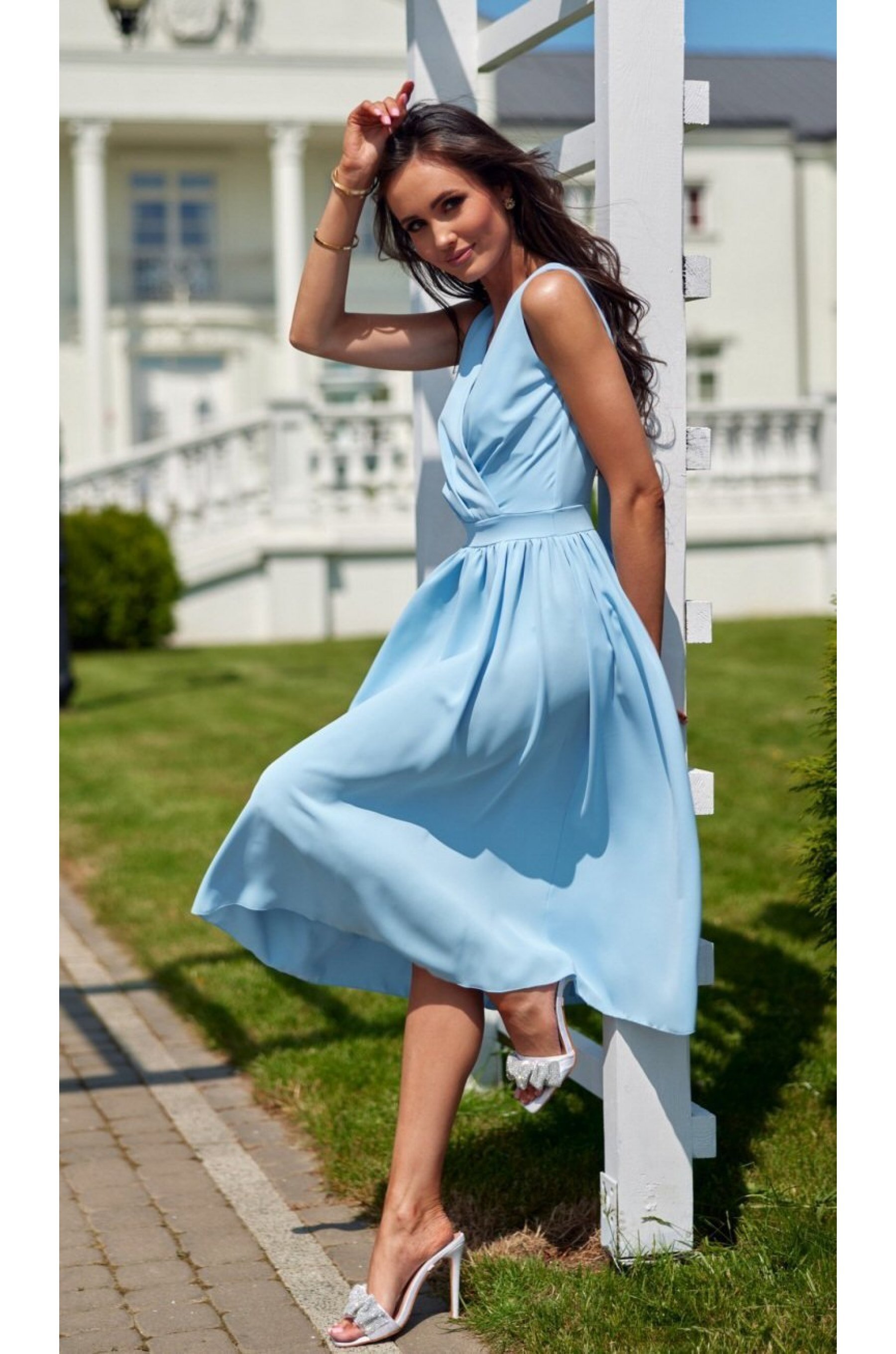 Rochie midi din voal baby blue vaporoasa Margie - JojoFashion.ro