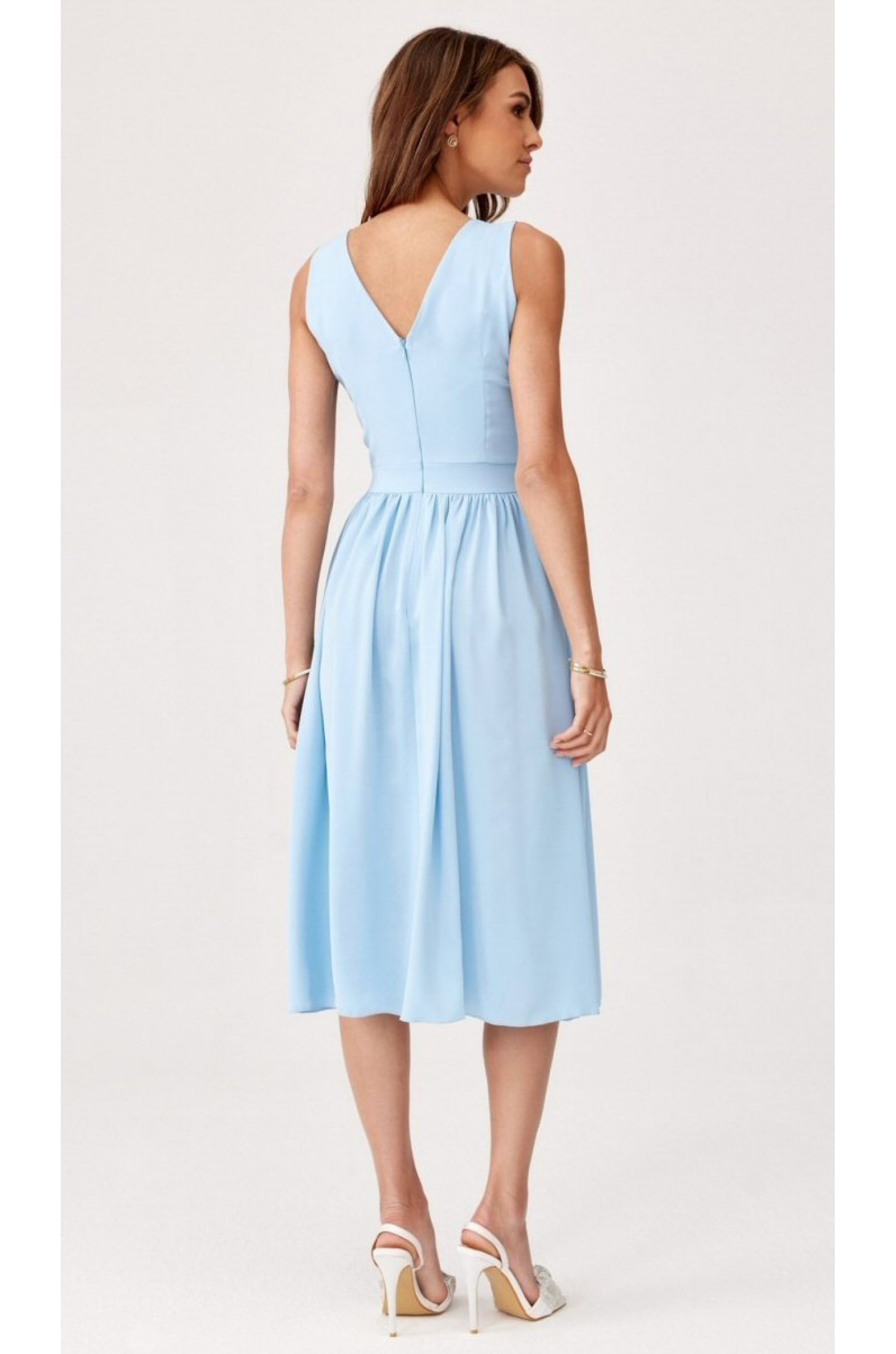 Rochie midi din voal baby blue vaporoasa Margie - JojoFashion.ro