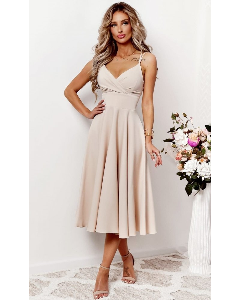 Rochie cununie civila, midi, din bumbac, alba, in clos, asimetrica ...