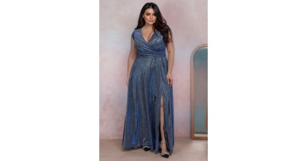 Rochie eleganta in marimi mari, lunga, glitter gri cu reflexii albastre ...