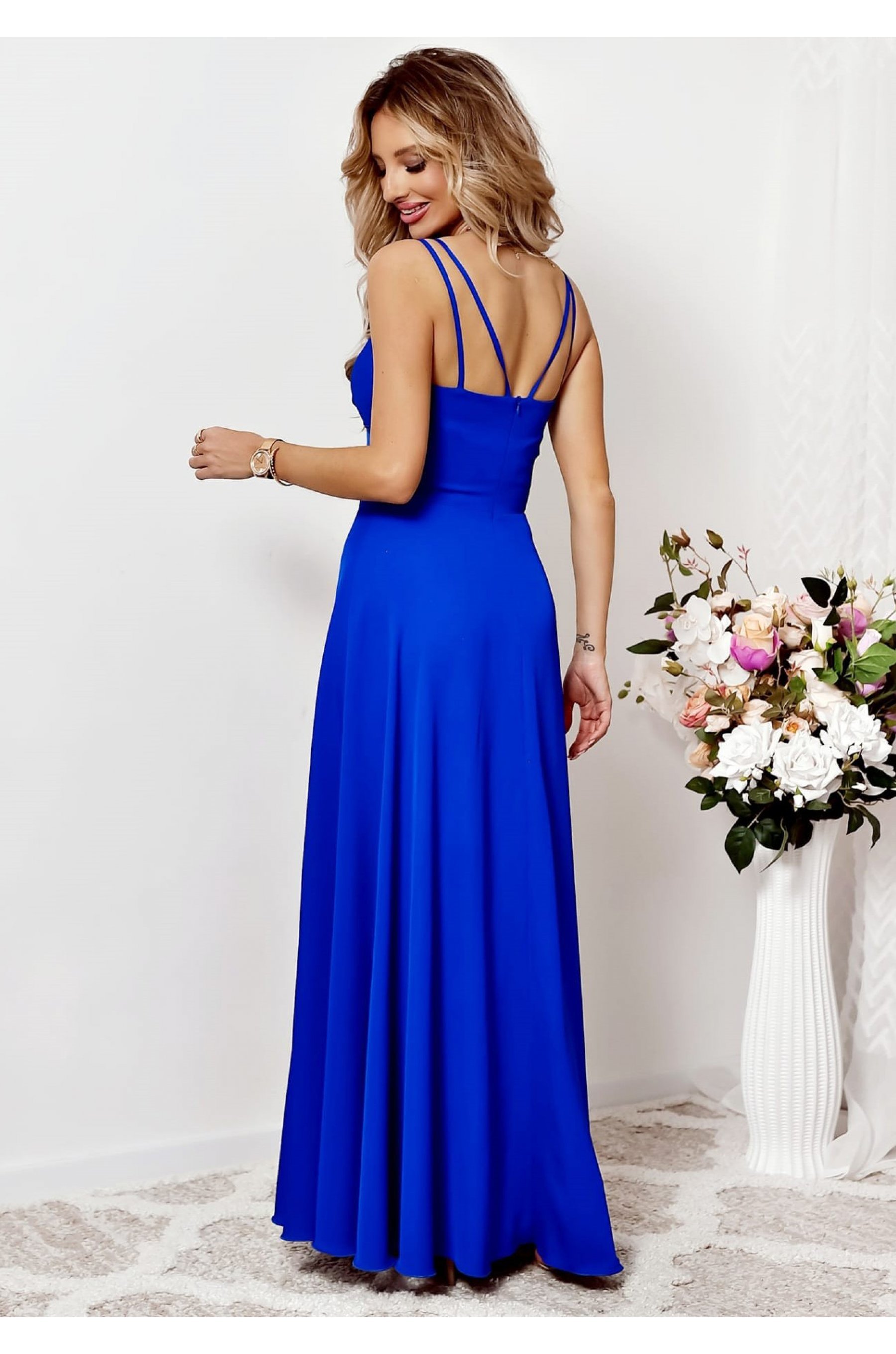 Rochie lunga albastra cu decolteu plic TifaniW1 - JojoFashion.ro