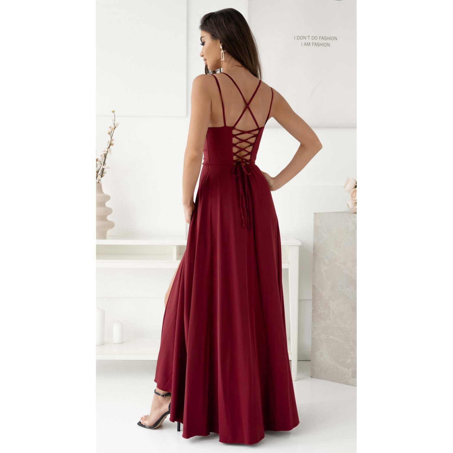 Rochie eleganta lunga, burgundy, cu bust tip corset, ValeriaW ...