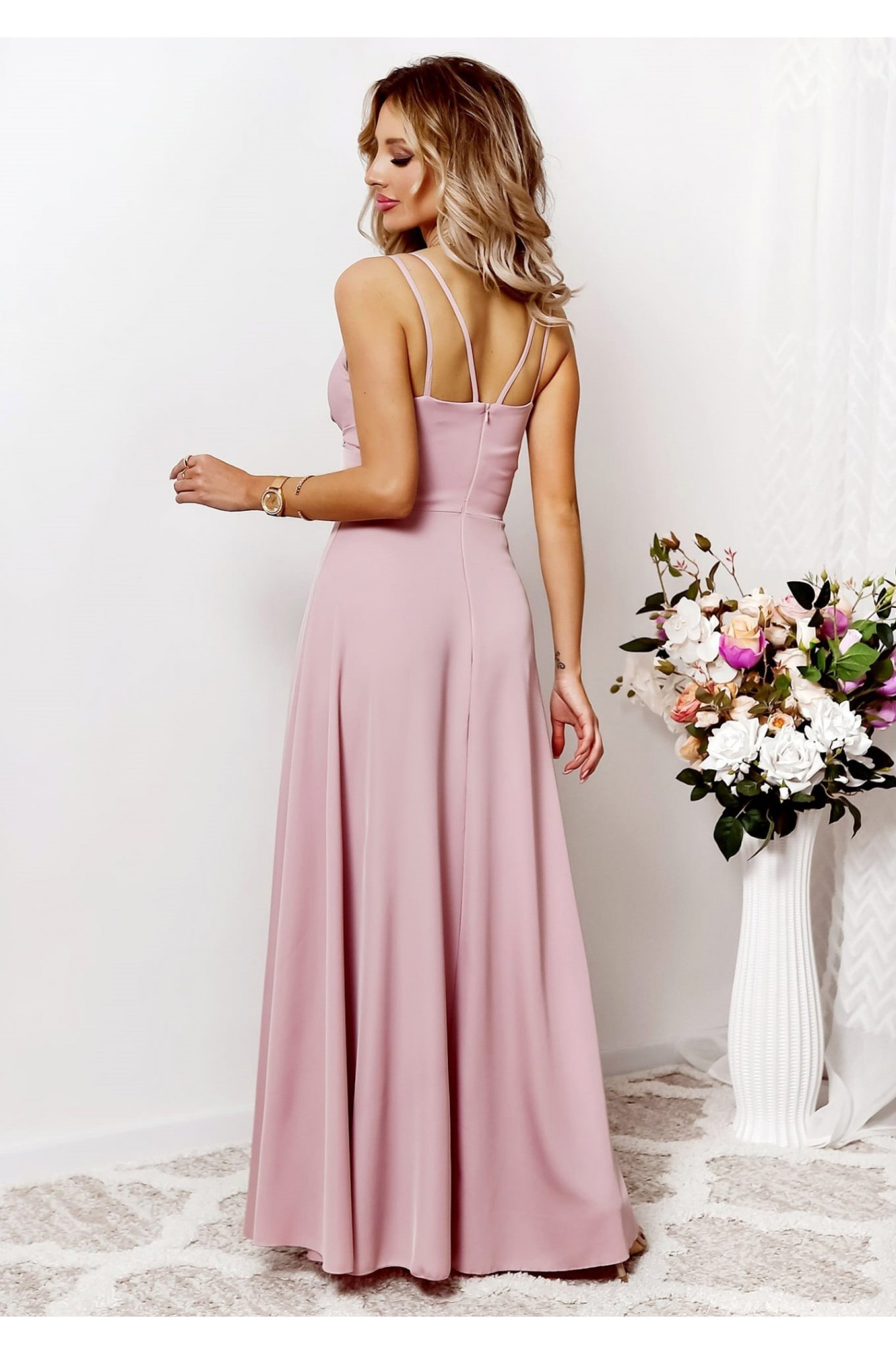 Rochie lunga roz prafuit TifaniW1 - JojoFashion.ro