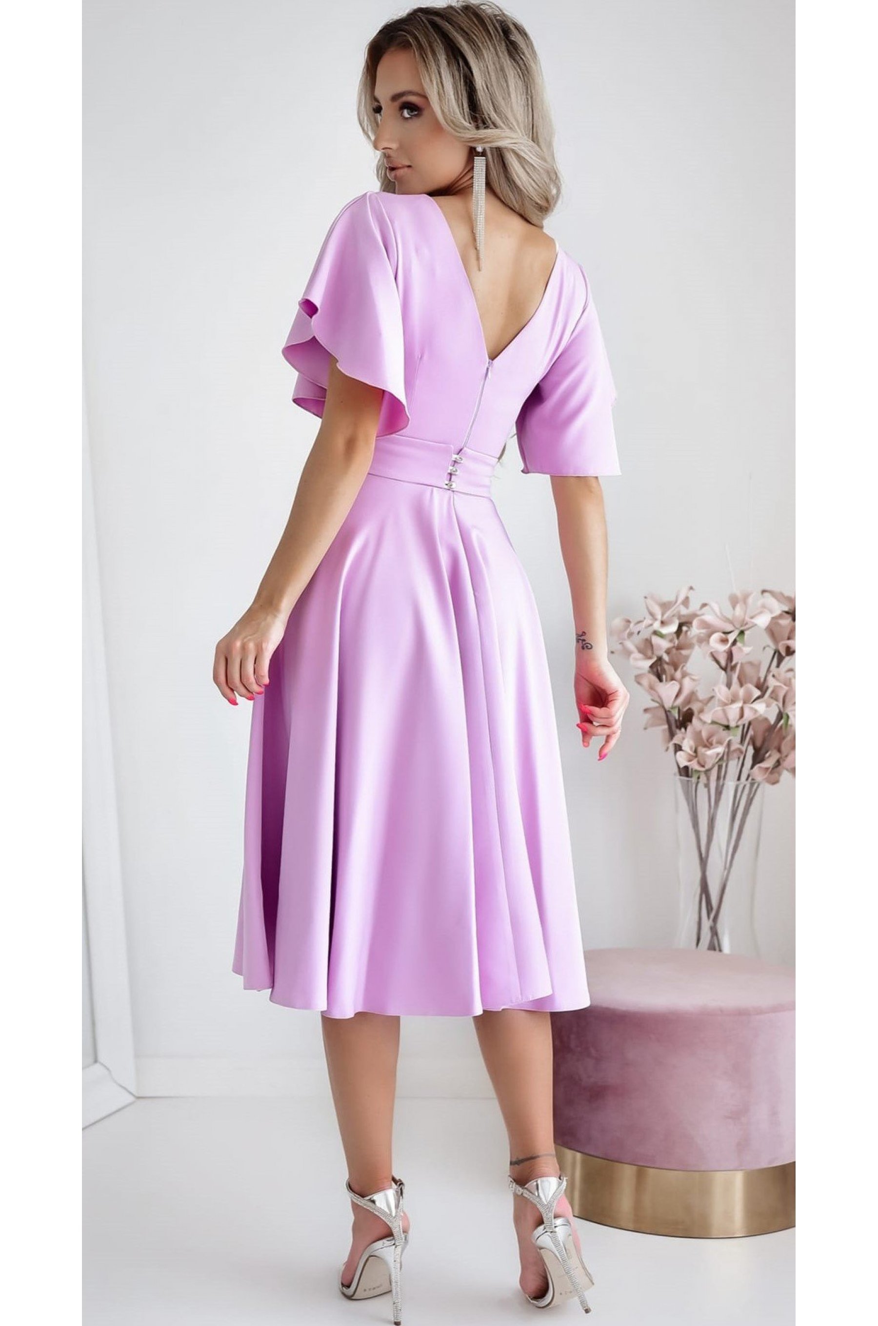 Rochie eleganta midi din bumbac lila in clos LunaW - JojoFashion.ro