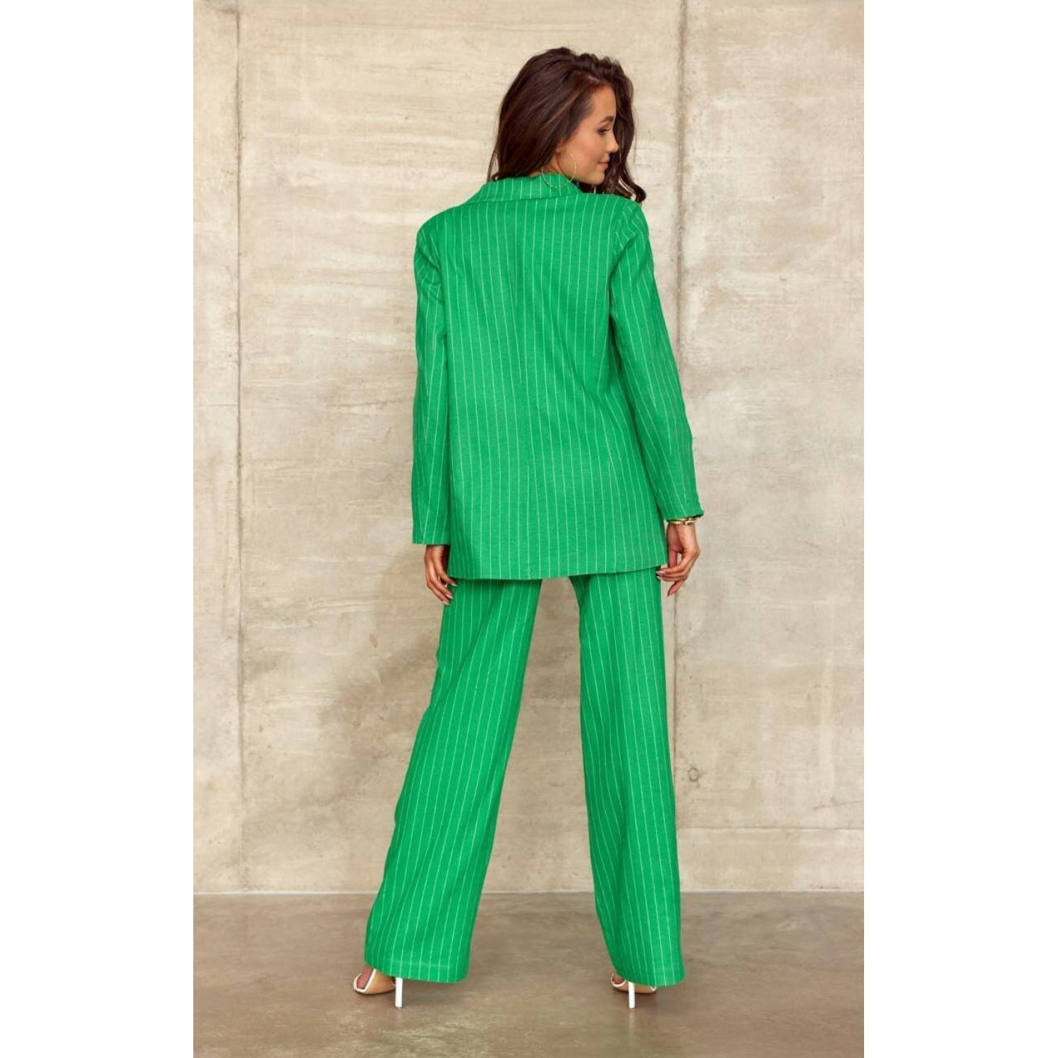 Sacou dama oversize, verde cu dungi albe, Zaketa - JojoFashion.ro