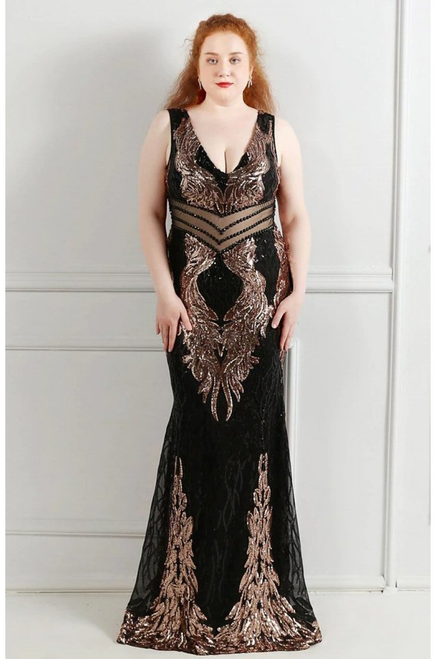 Rochie de nasa XXL lunga, neagra, cu paiete aurii, mulata ...