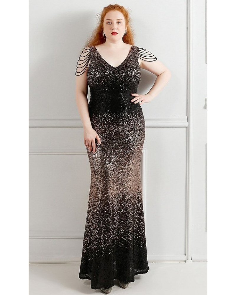 Rochie XXL de seara lunga neagra cu paiete argintii eleganta PrincessBatal