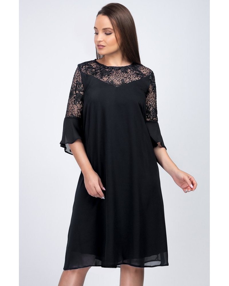 Rochie de seara XXL in marimi mari midi din tul neagra cu fir lame ...