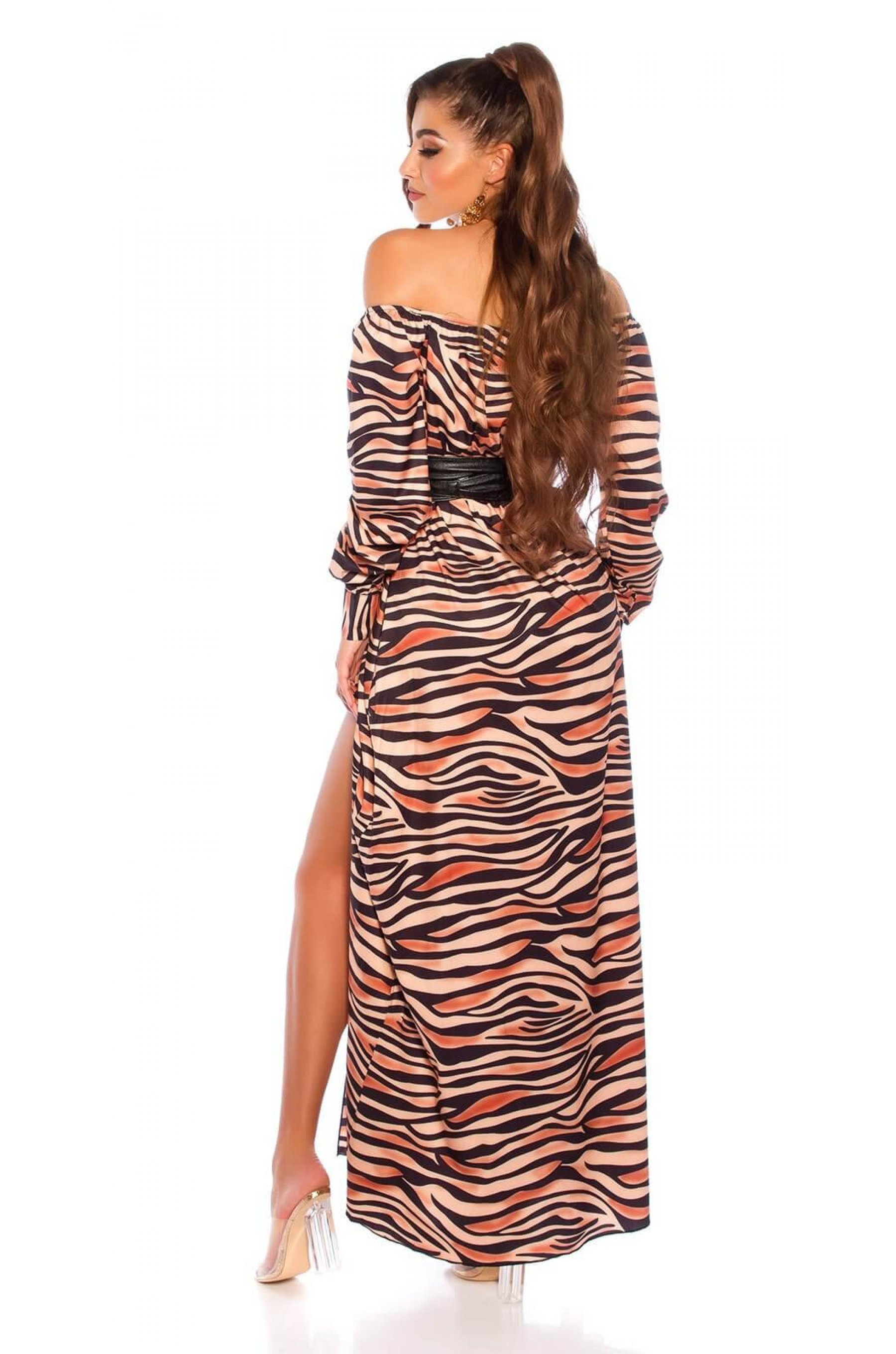 Rochie de ocazie eleganta lunga din satin animal print zebra Gul ...