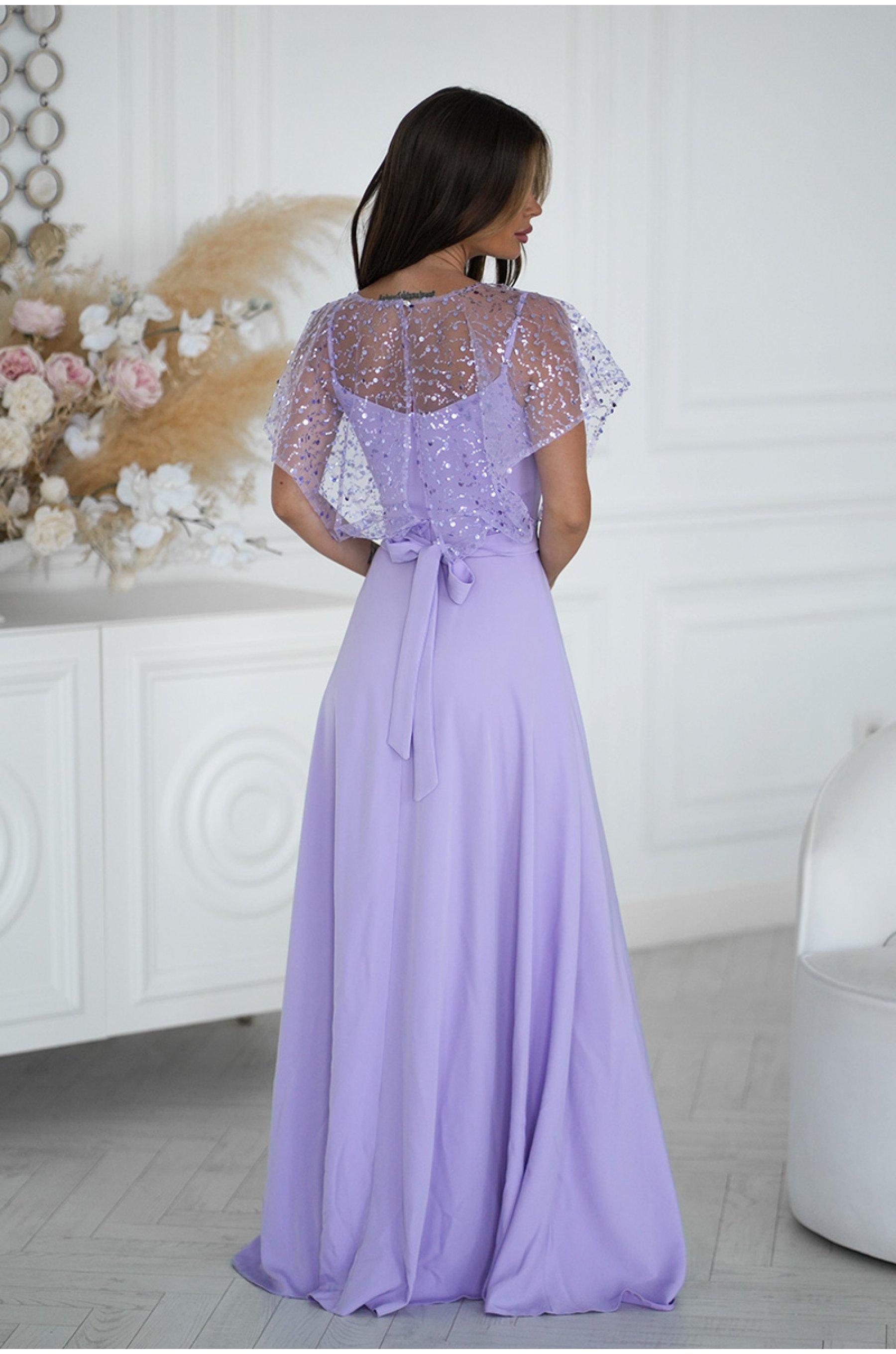Rochie eleganta lunga lila cu paiete vaporoasa Azaliya - JojoFashion.ro