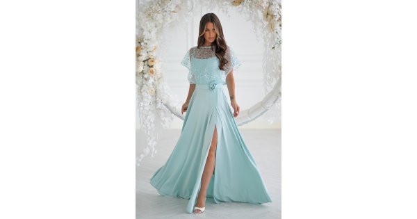 Rochie eleganta lunga menta cu paiete vaporoasa Azaliya - JojoFashion.ro