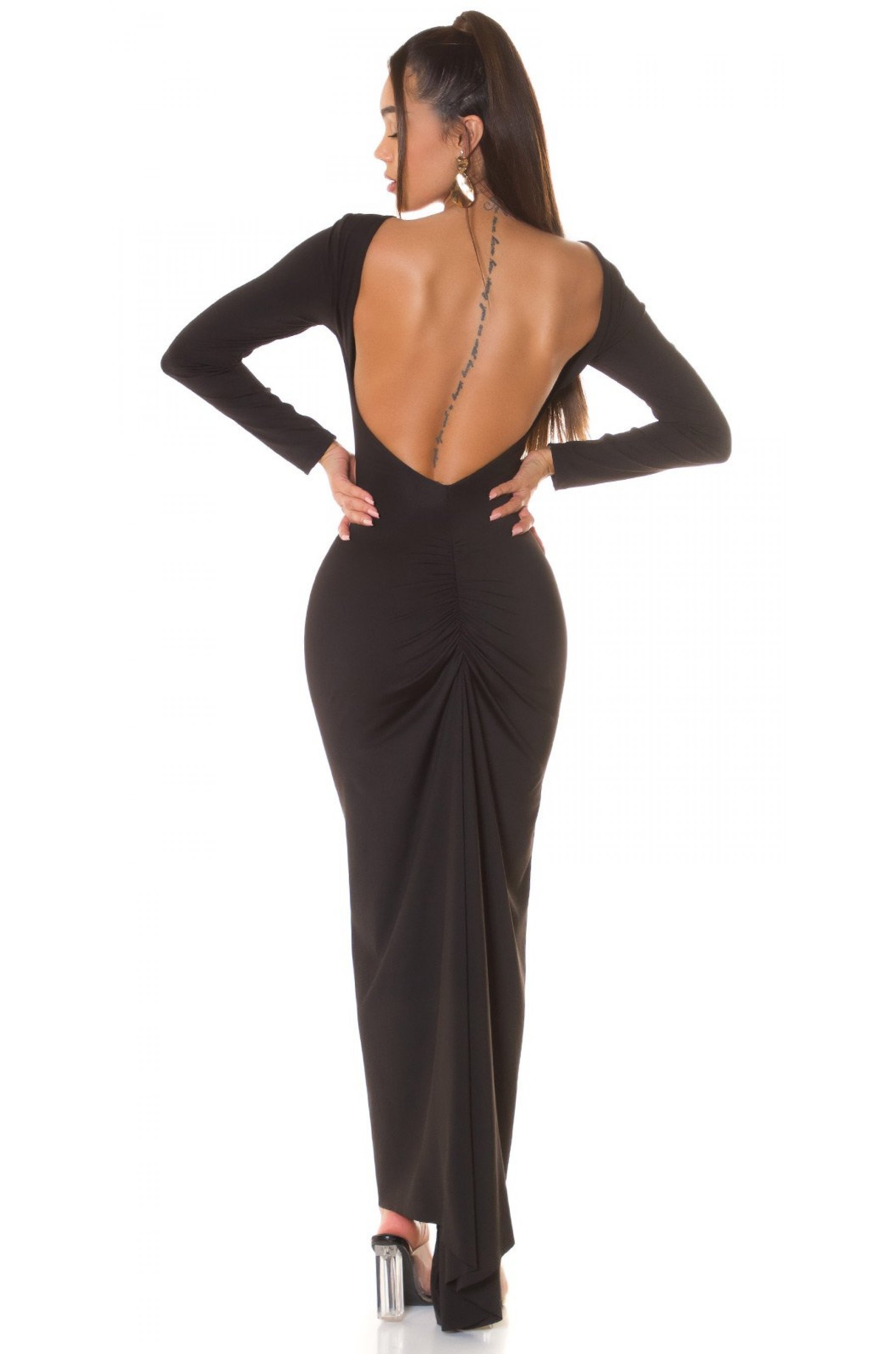 Rochie eleganta lunga, mulata, neagra, tip sirena, cu maneca lunga si ...