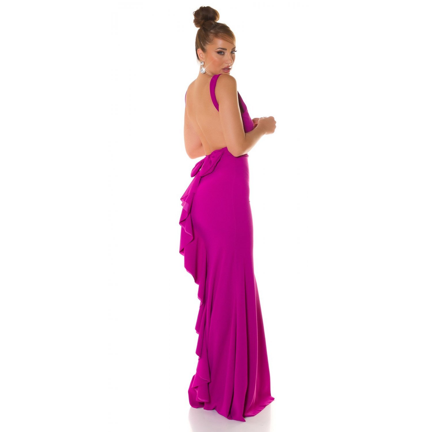 Rochie lunga mulata roz magenta tip sirena Lace - JojoFashion.ro