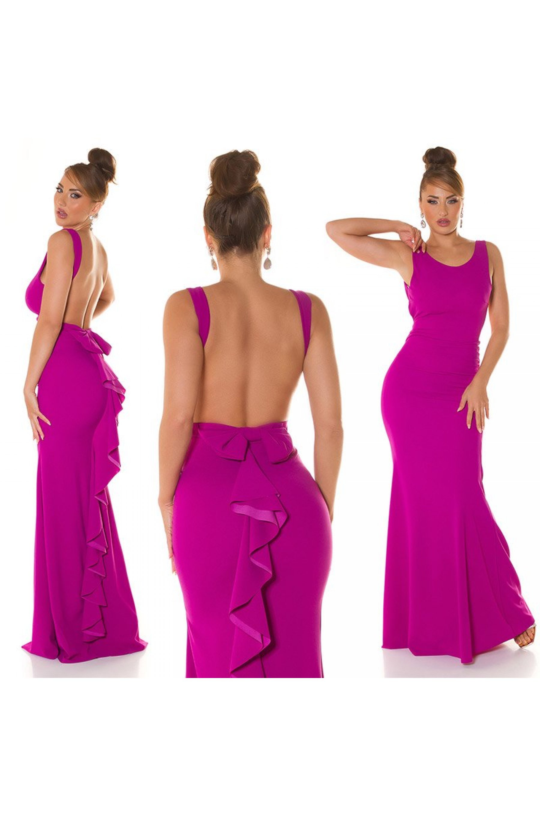 Rochie lunga mulata roz magenta tip sirena Lace - JojoFashion.ro