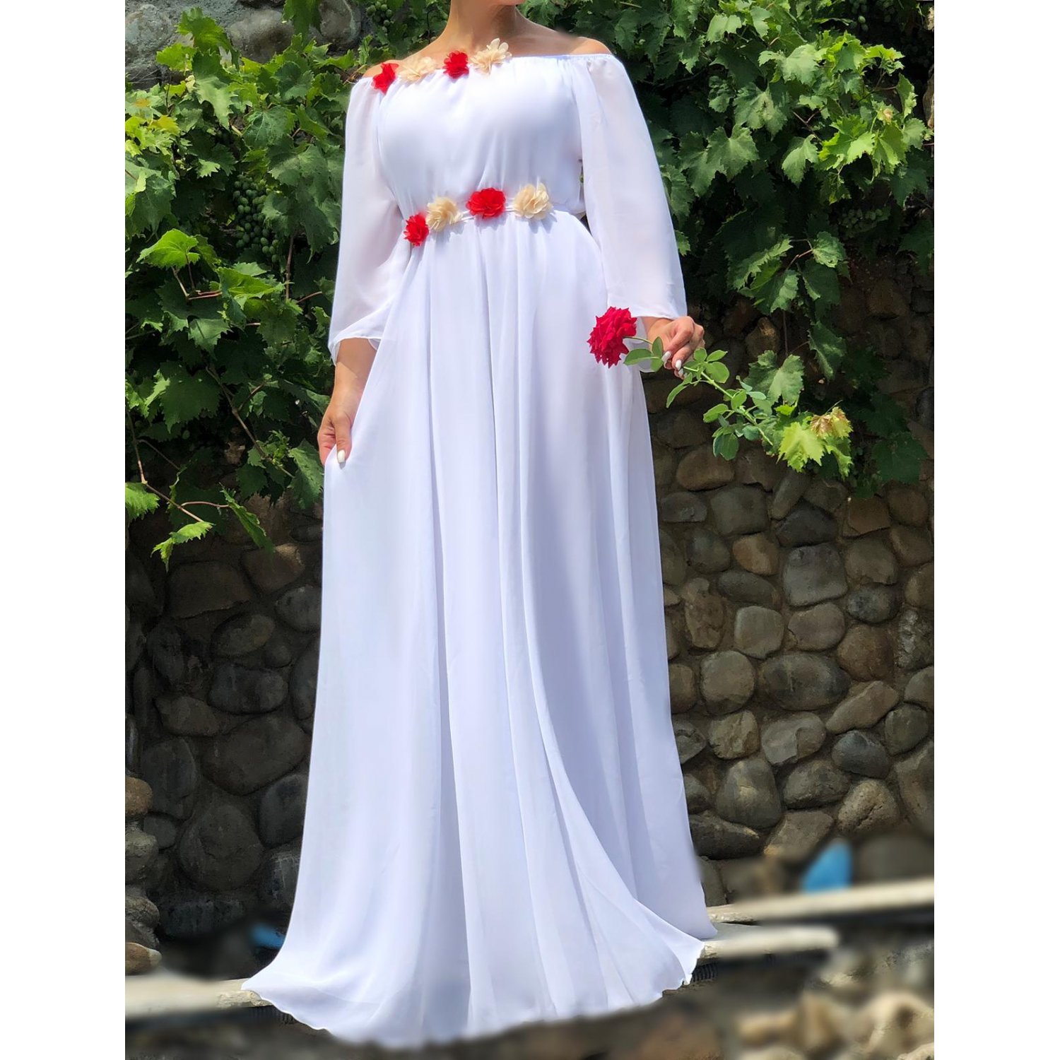 Rochie cununie civila lunga, din voal, alba, AngelD - JojoFashion.ro