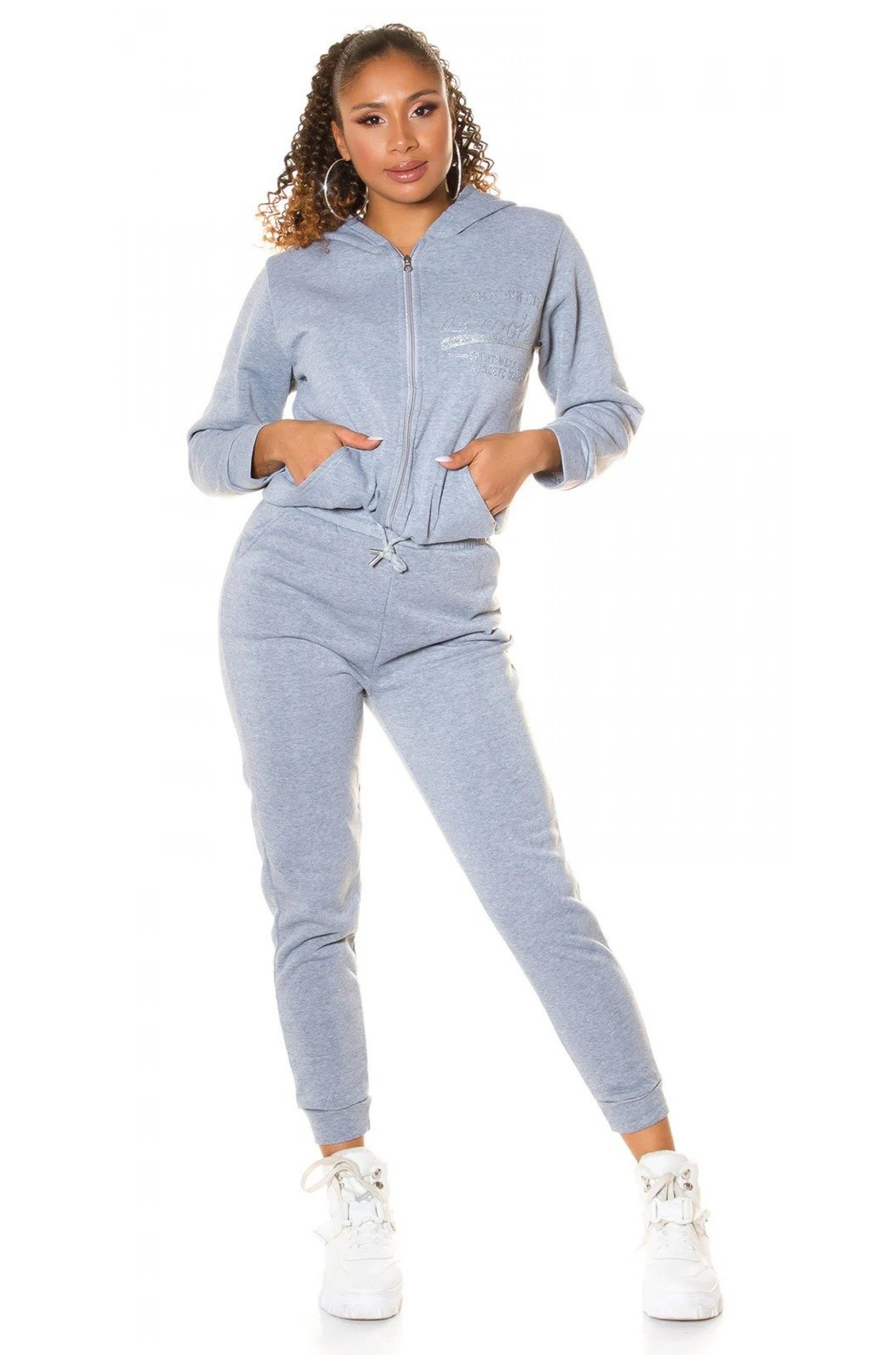 Trening dama, gri, cu gluga si maneci lungi Hayko - JojoFashion.ro