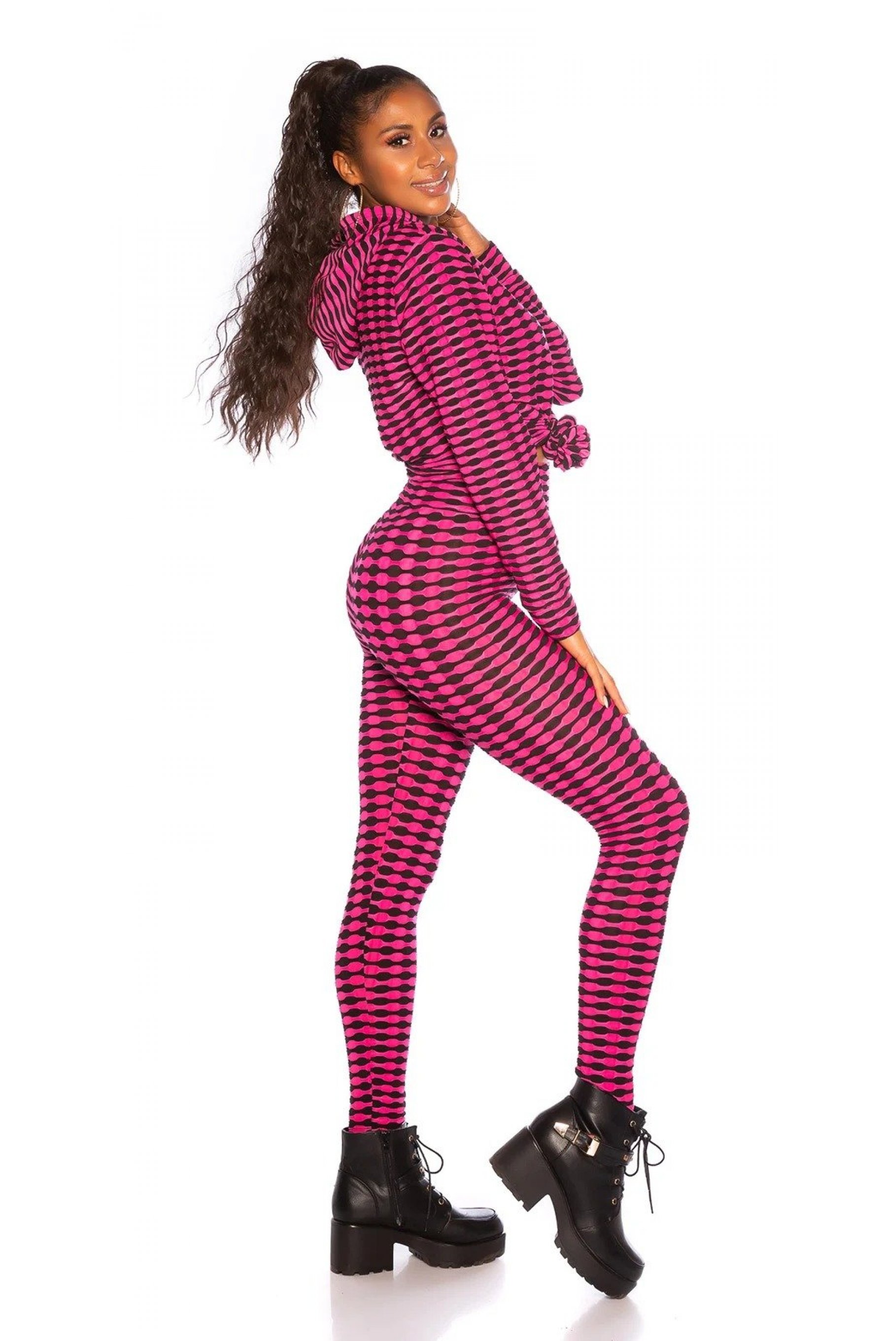 Trening dama mulat, roz ciclam cu print negru Rayza - JojoFashion.ro