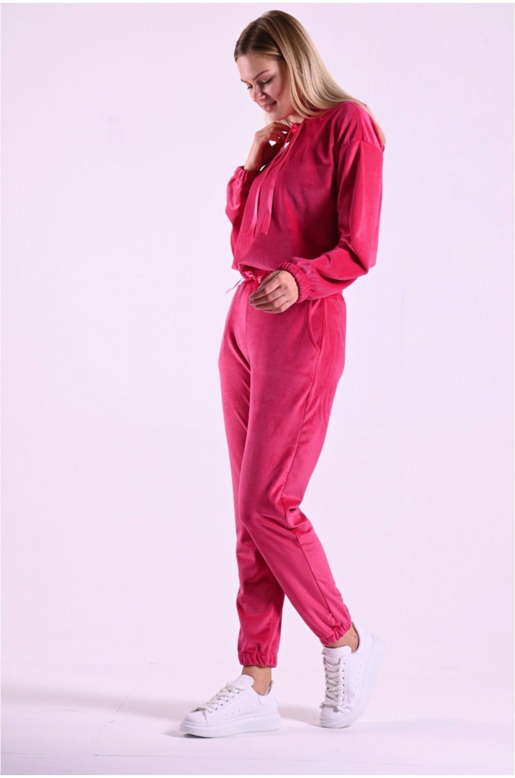 Trening dama casual, catifea, roz fucsia Elisa - JojoFashion.ro
