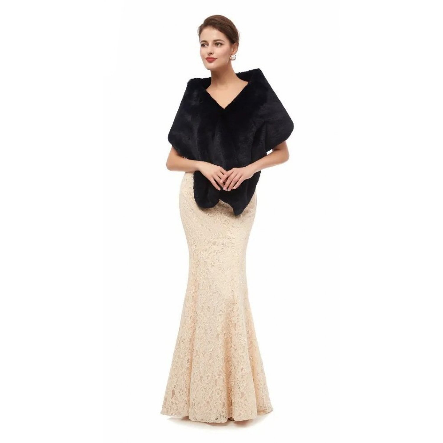 Sal din blana artificiala, negru, elegant, Rialda - JojoFashion.ro