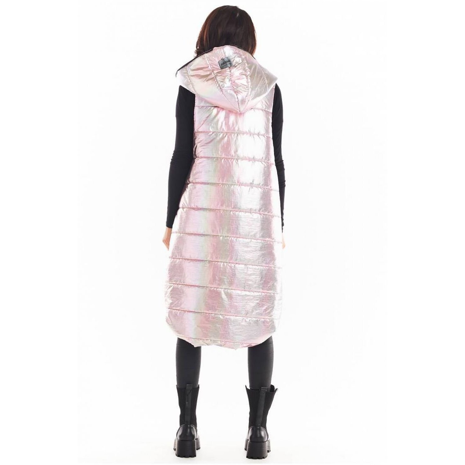 Vesta dama lunga oversize, roz cu reflexii argintii, asimetrica, cu ...