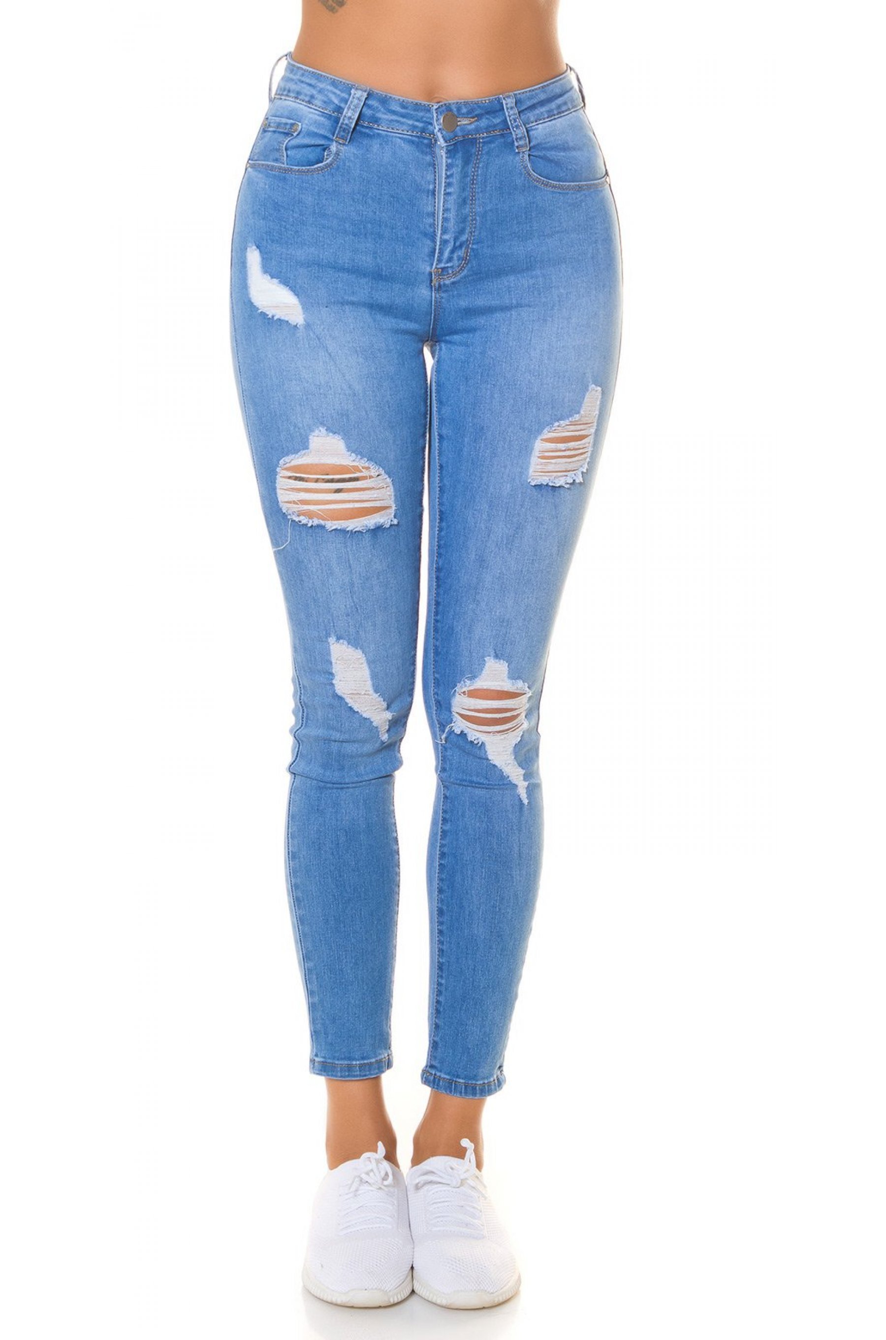 Blugi dama rupti, push up, albastri, din bumbac, skinny, cu talia ...