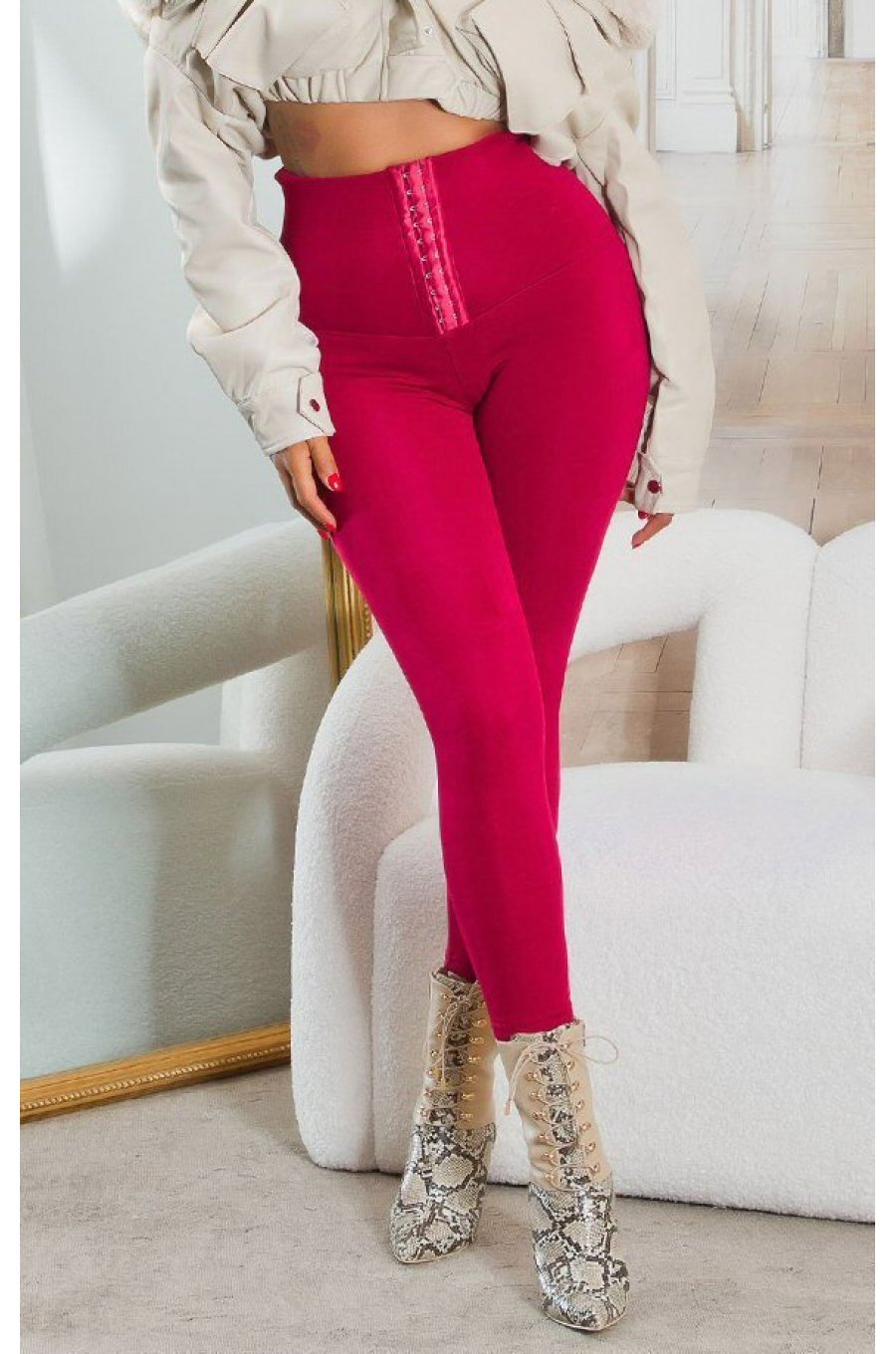 Colanti modelatori burgundy cu corset si talie inalta Kellsa ...