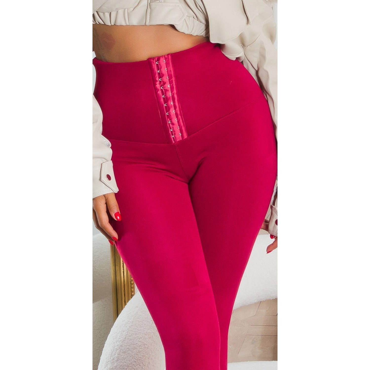 Colanti modelatori burgundy cu corset si talie inalta Kellsa ...