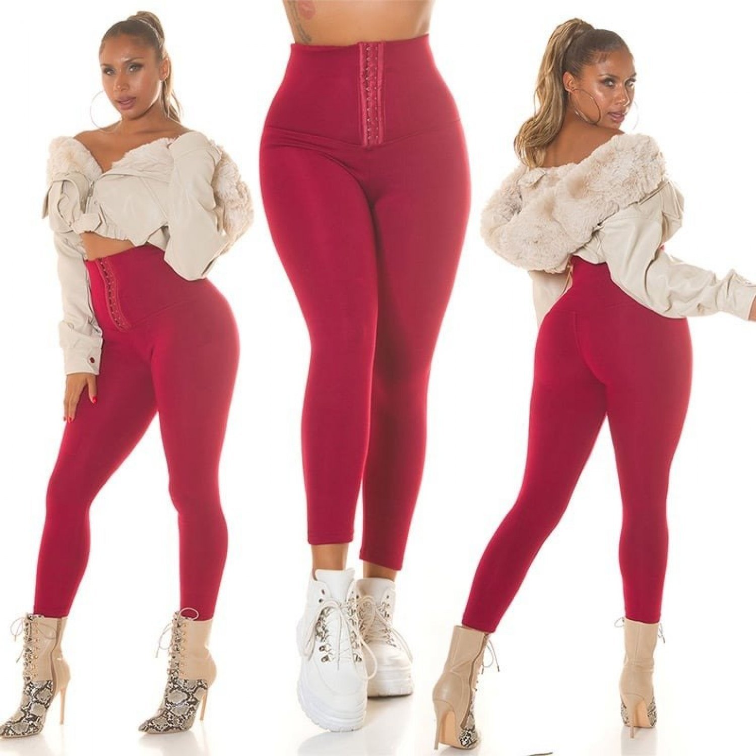 Colanti modelatori burgundy cu corset si talie inalta Kellsa ...