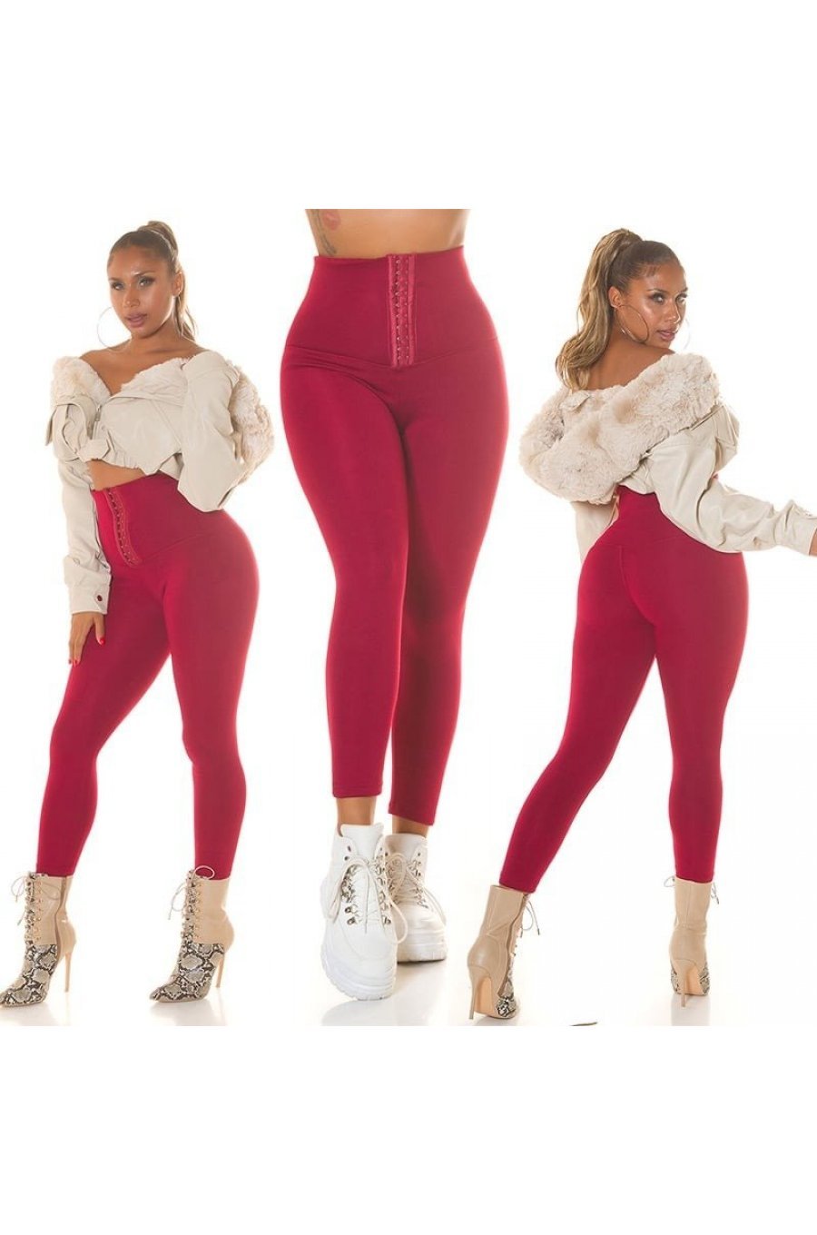 Colanti modelatori burgundy cu corset si talie inalta Kellsa ...