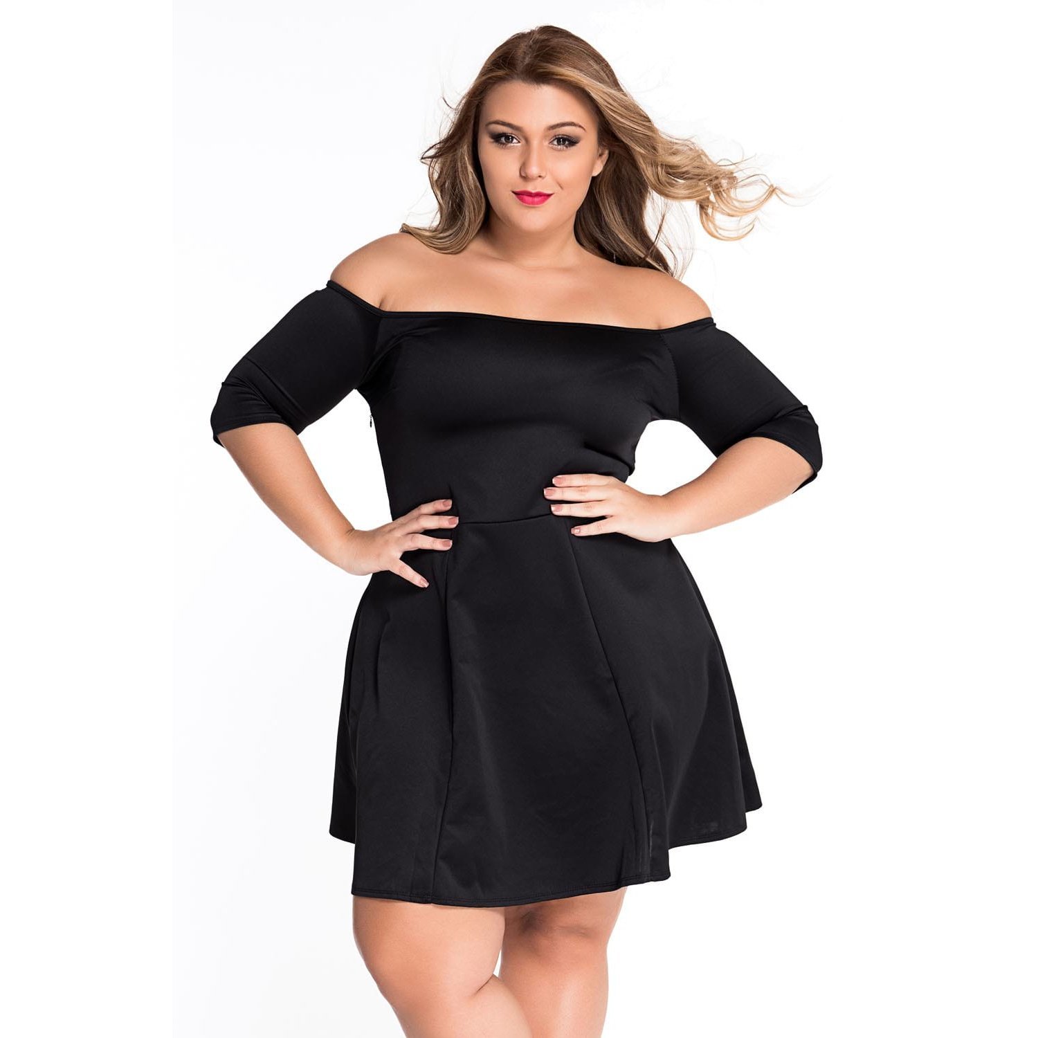 Rochie XXL midi neagra Diana - JojoFashion.ro