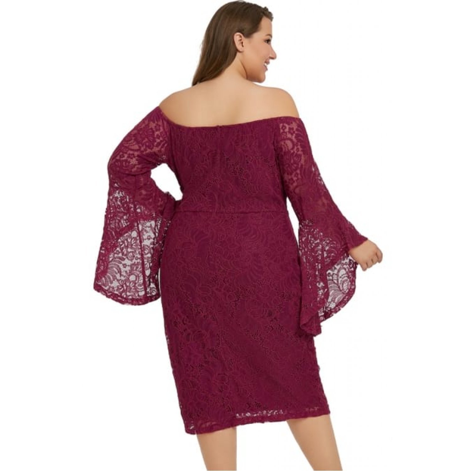 Rochie eleganta xxl visinie cu maneci evazate Saila - JojoFashion.ro