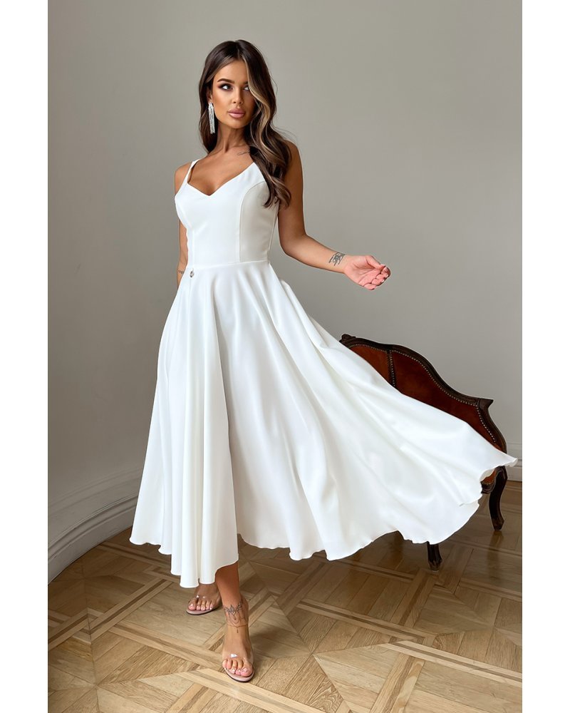 Rochie lunga din satin si dantela verde, vaporoasa, Anda - JojoFashion.ro