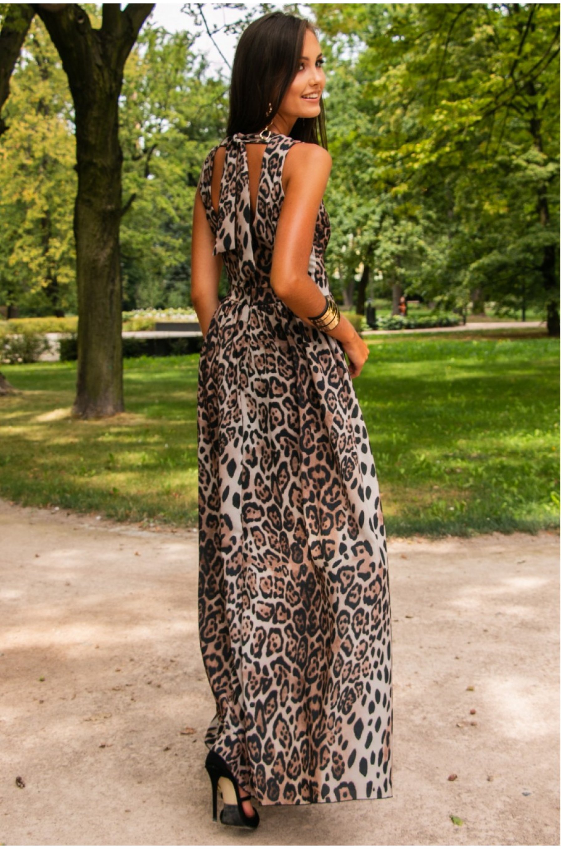 Rochie de vara lunga, din chiffon animal print leopard, vaporoasa ...