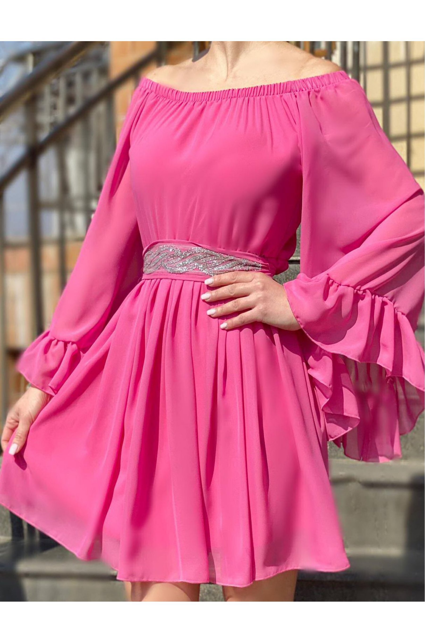 Rochie de ocazie din voal roz bombon eleganta Alyna