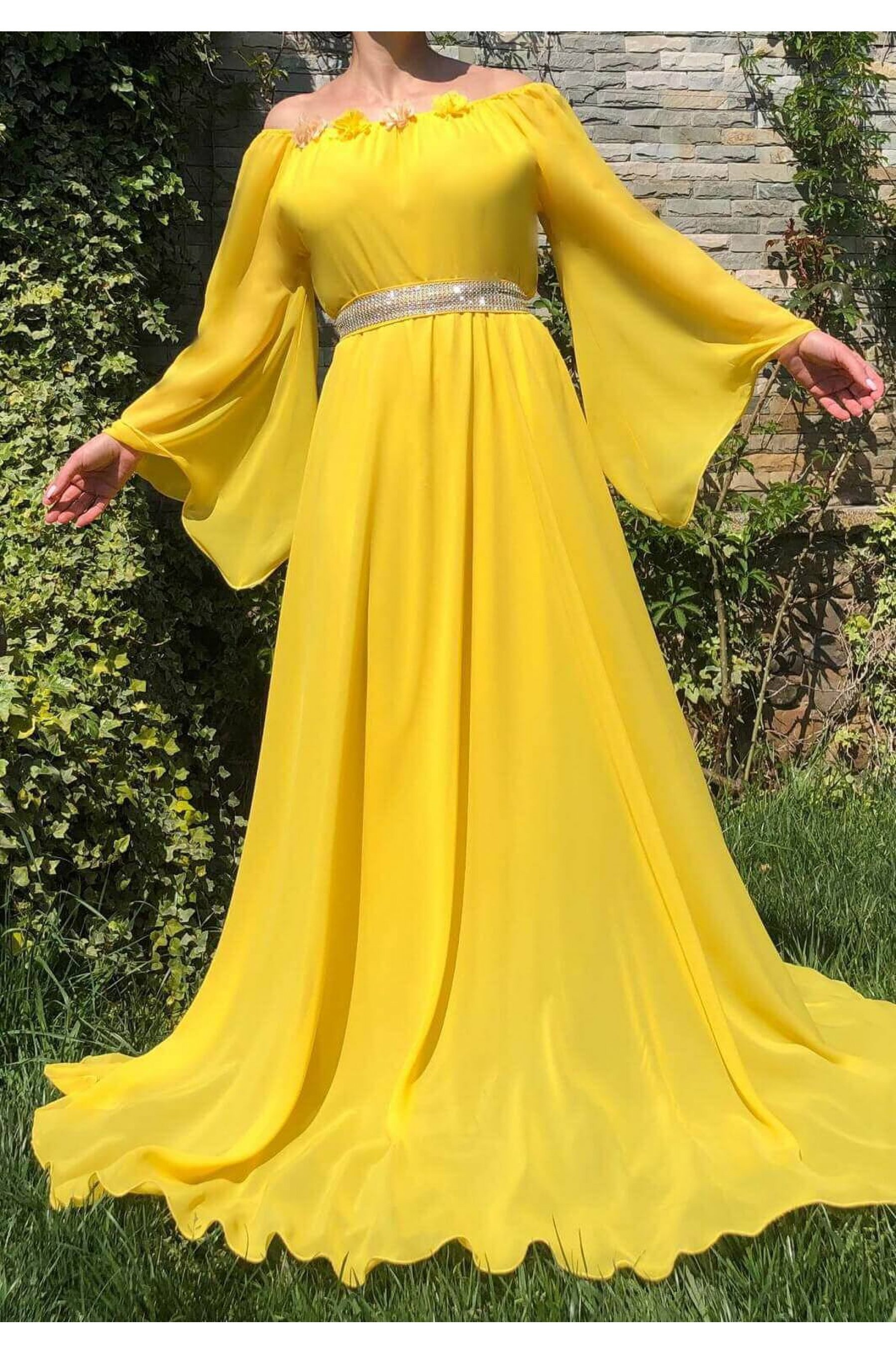 Rochie lunga galbena din voal vaporoasa FairyTale - JojoFashion.ro