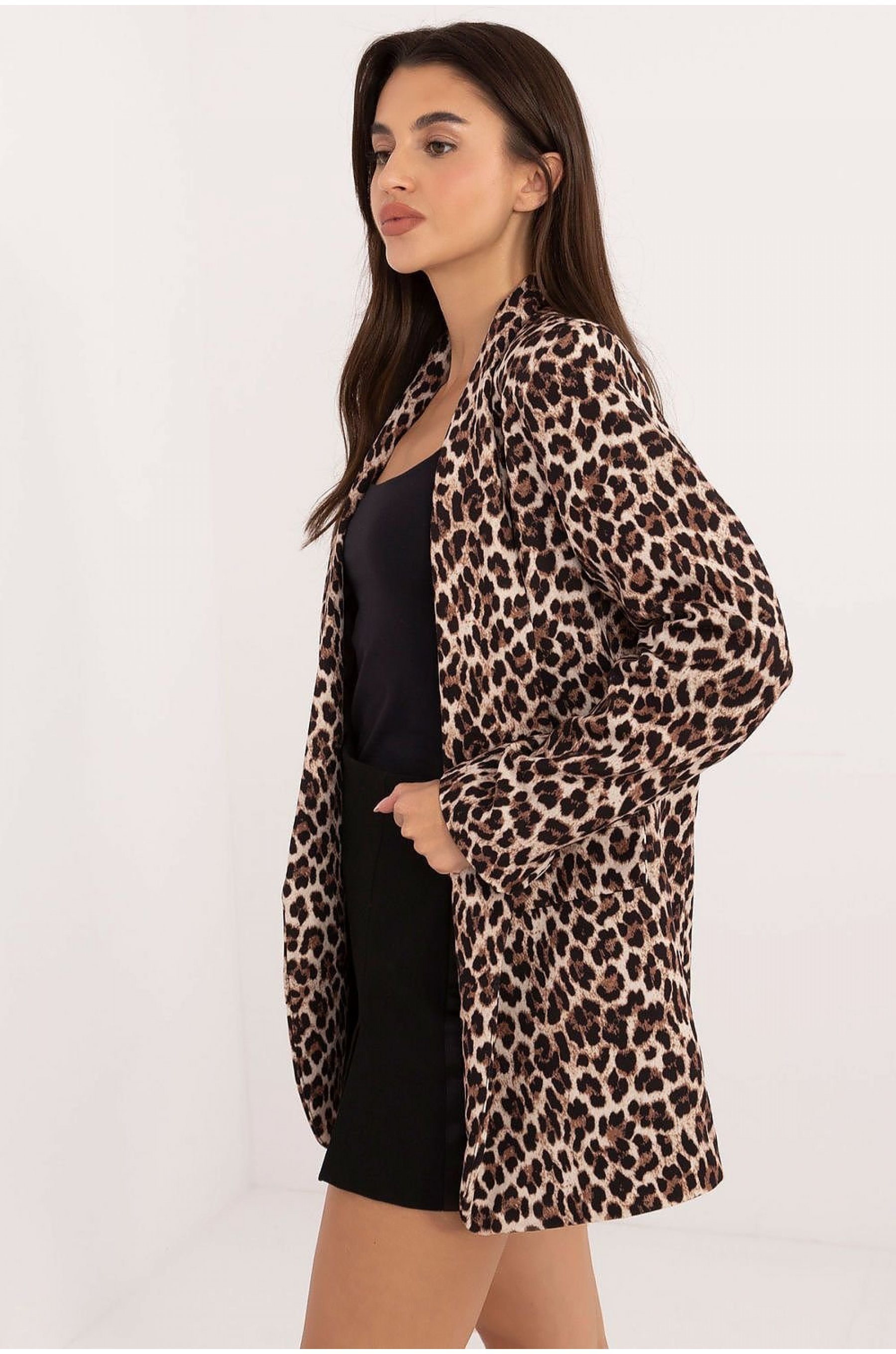 Sacou dama animal print leopard, maro, Haya1 - JojoFashion.ro
