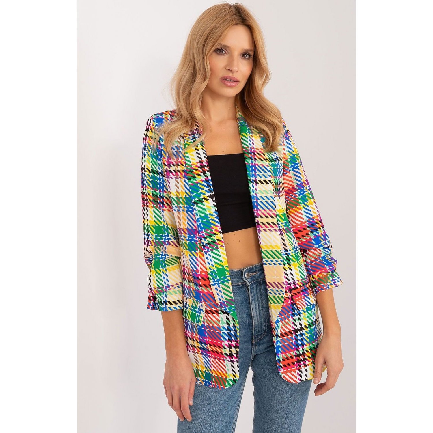 Sacou dama in carouri, multicolor, casual, Ezera2 - JojoFashion.ro