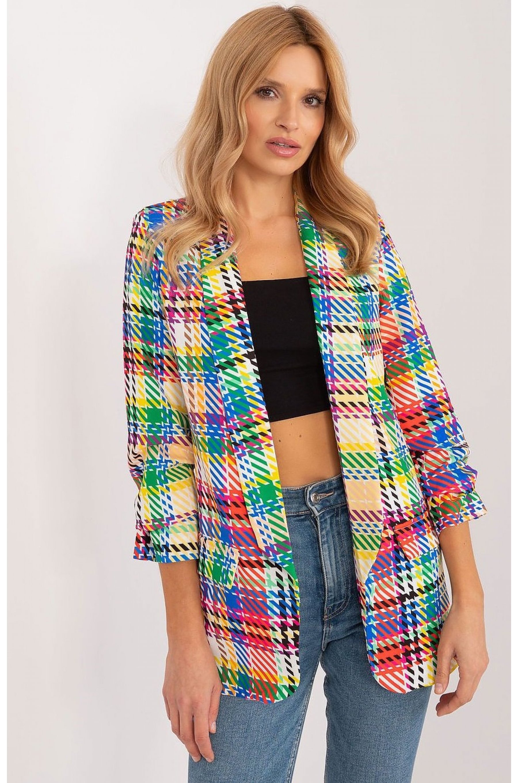 Sacou dama in carouri, multicolor, casual, Ezera2 - JojoFashion.ro