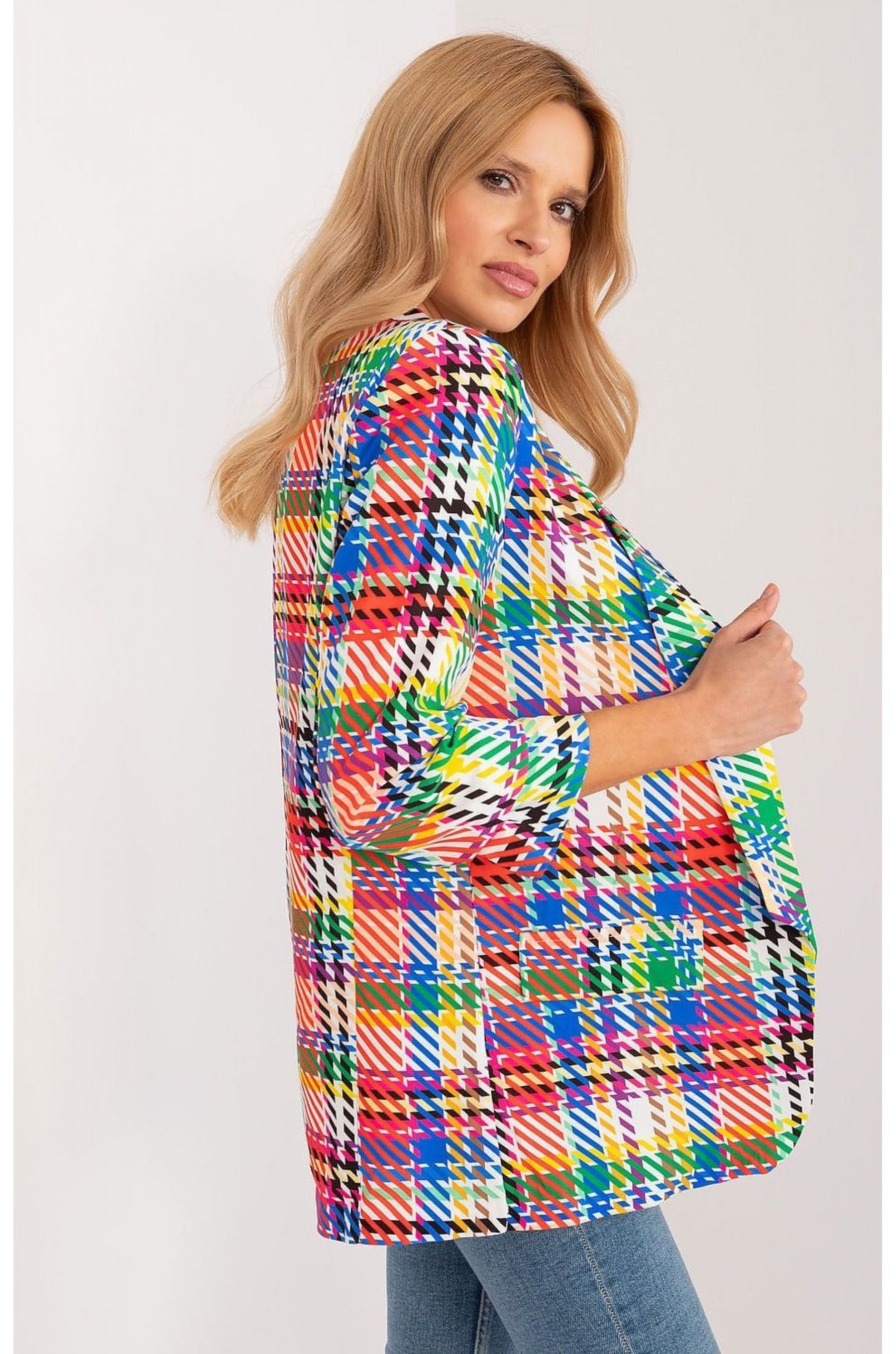 Sacou dama in carouri, multicolor, casual, Ezera2 - JojoFashion.ro