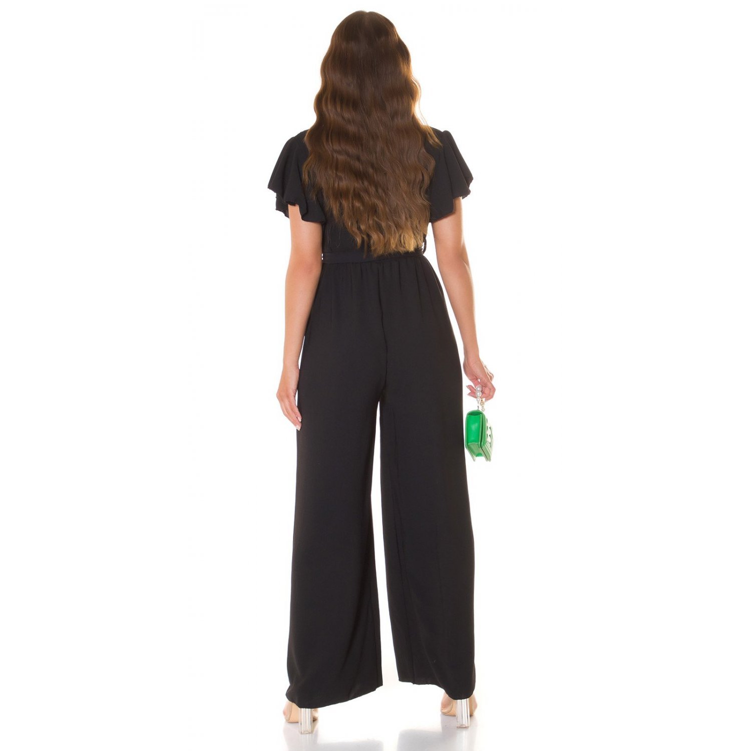 Salopeta eleganta evazata, neagra, petrecuta, Julye - JojoFashion.ro