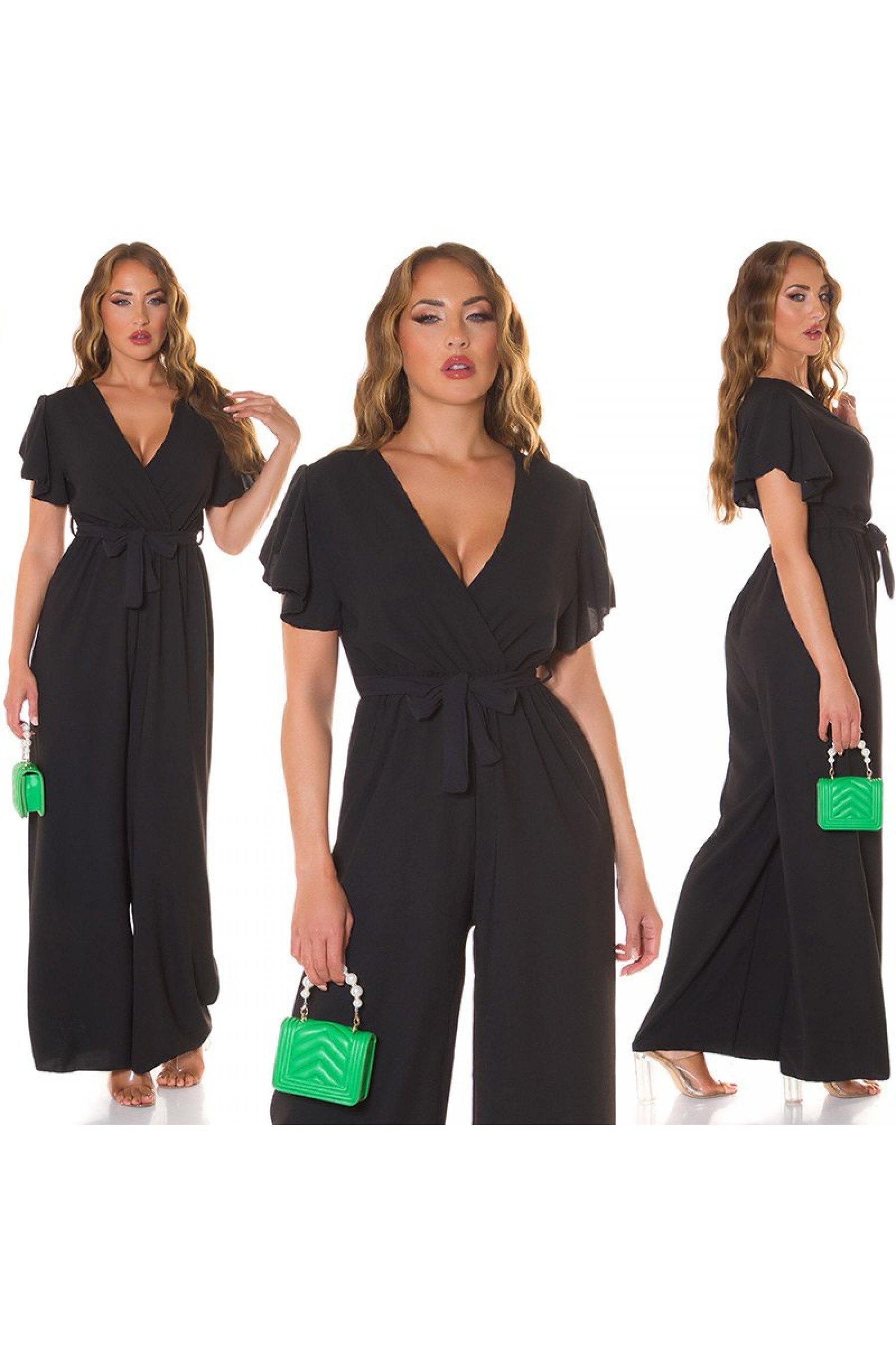 Salopeta dama eleganta evazata, neagra, petrecuta, Julye - JojoFashion.ro