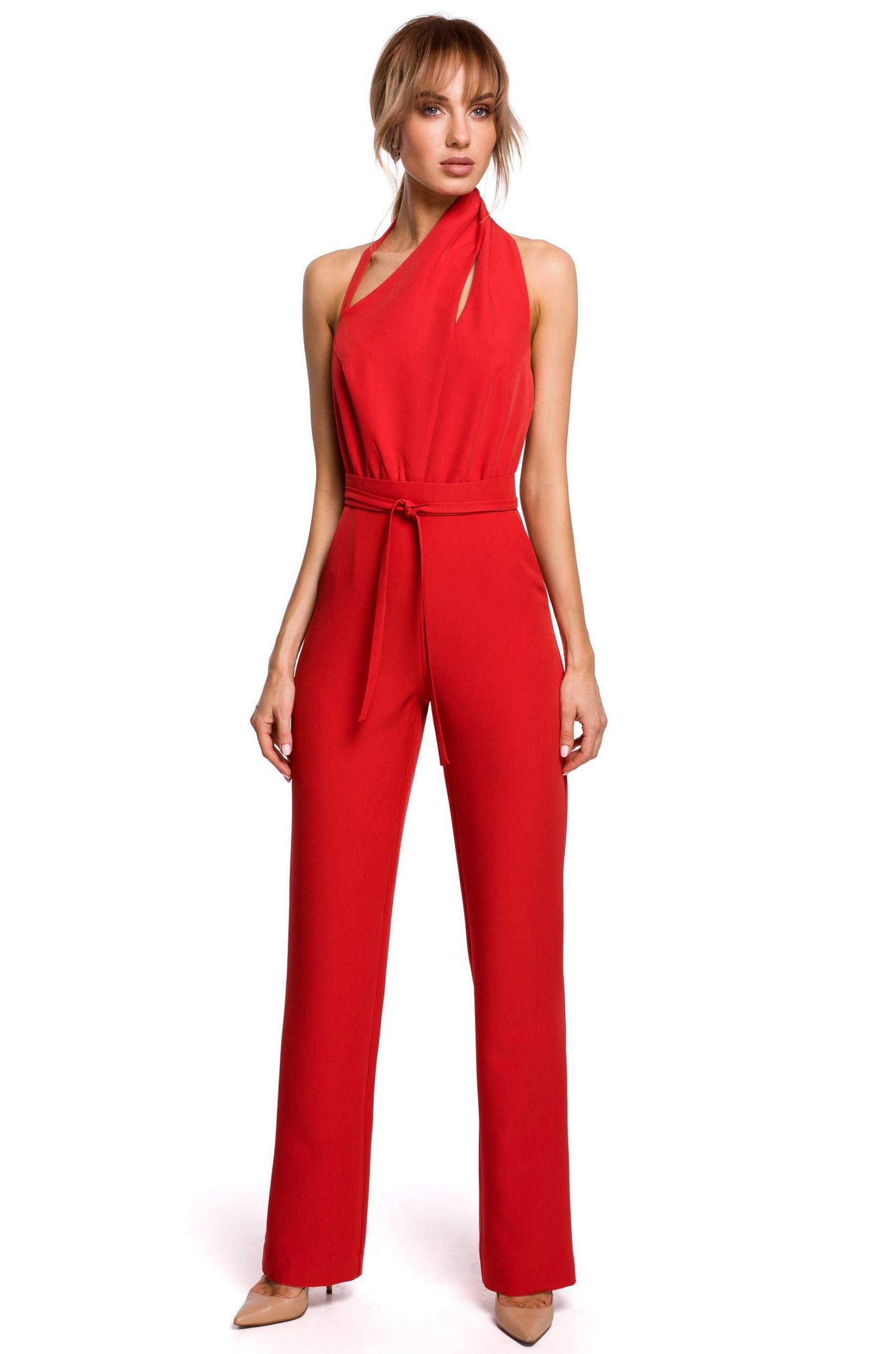 Salopeta dama eleganta, rosie, cu spatele gol, Tatianne - JojoFashion.ro
