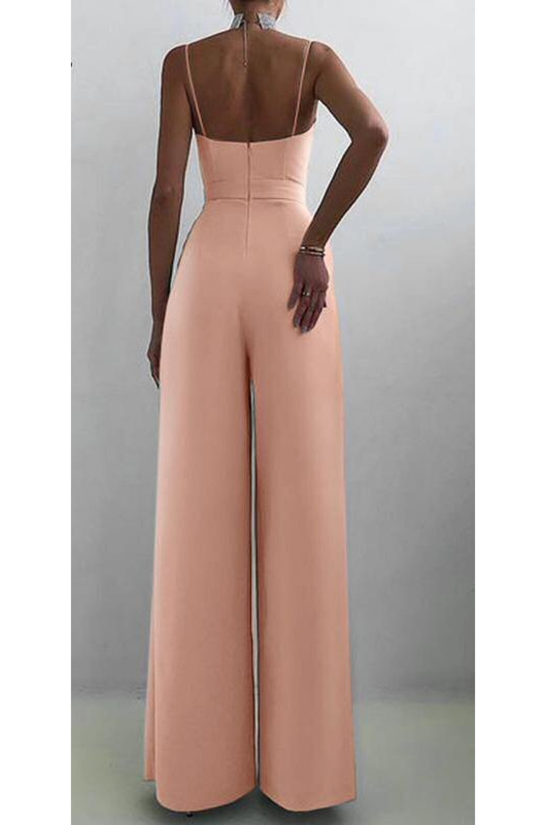 Salopeta dama eleganta roz pal, evazata, Kaya - JojoFashion.ro