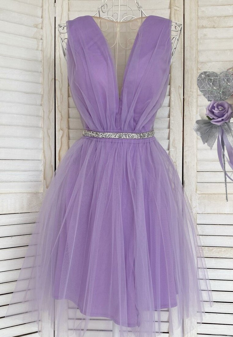 Rochie de ocazie scurta din tul lila lavanda baby doll Adelya ...